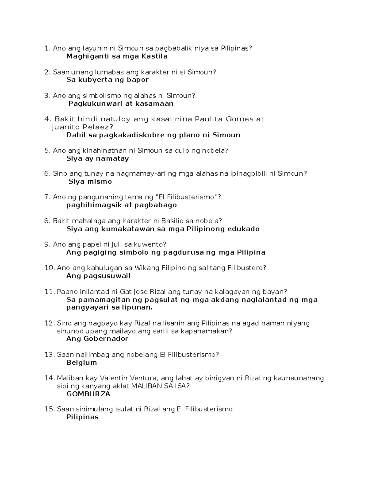 Filipino 10 Reviewer - course code - Ano ang layunin ni Simoun sa ...