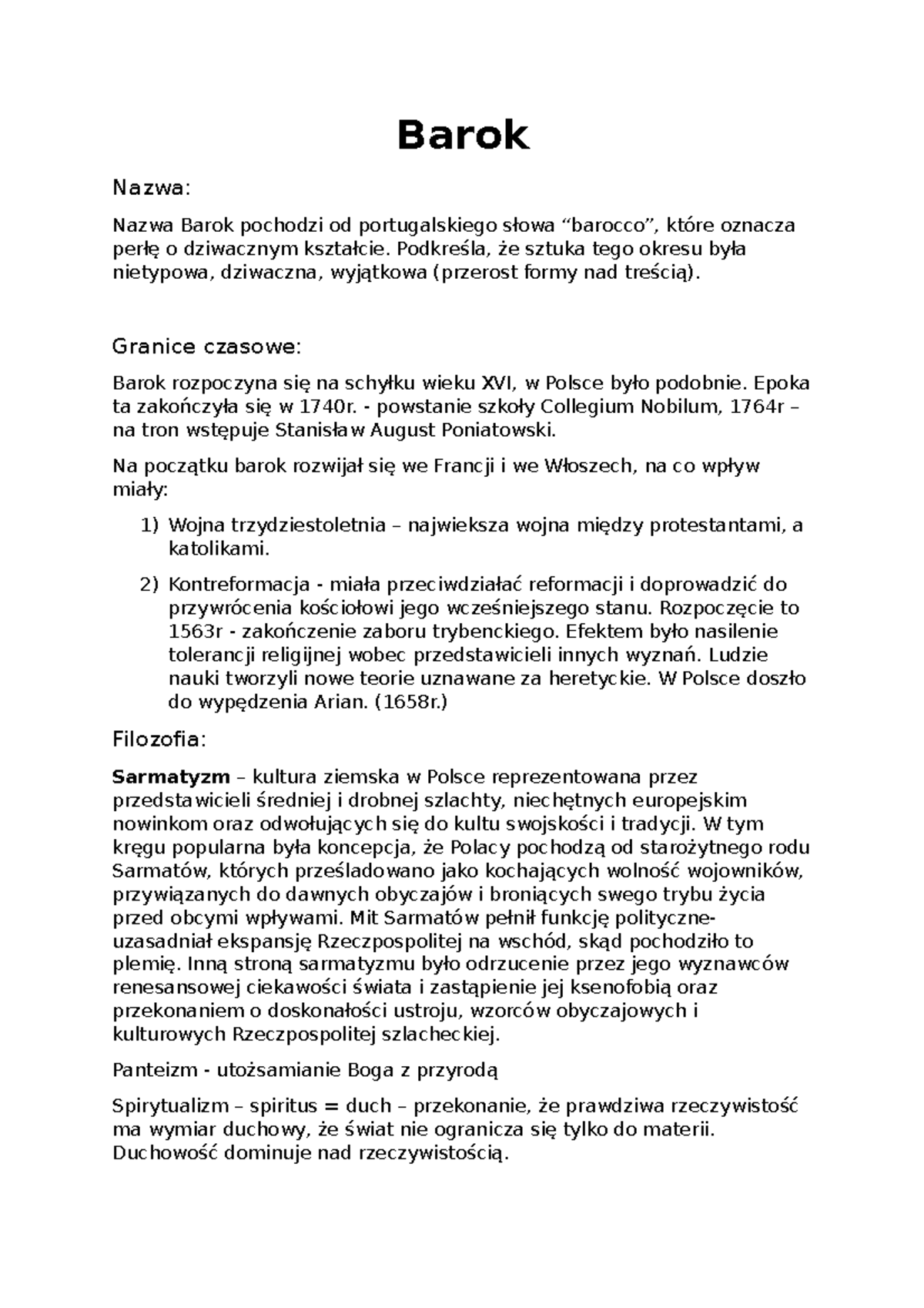 Dokument 8 - NOTATKA - Barok Nazwa: Nazwa Barok pochodzi od portugalskiego słowa “barocco ...