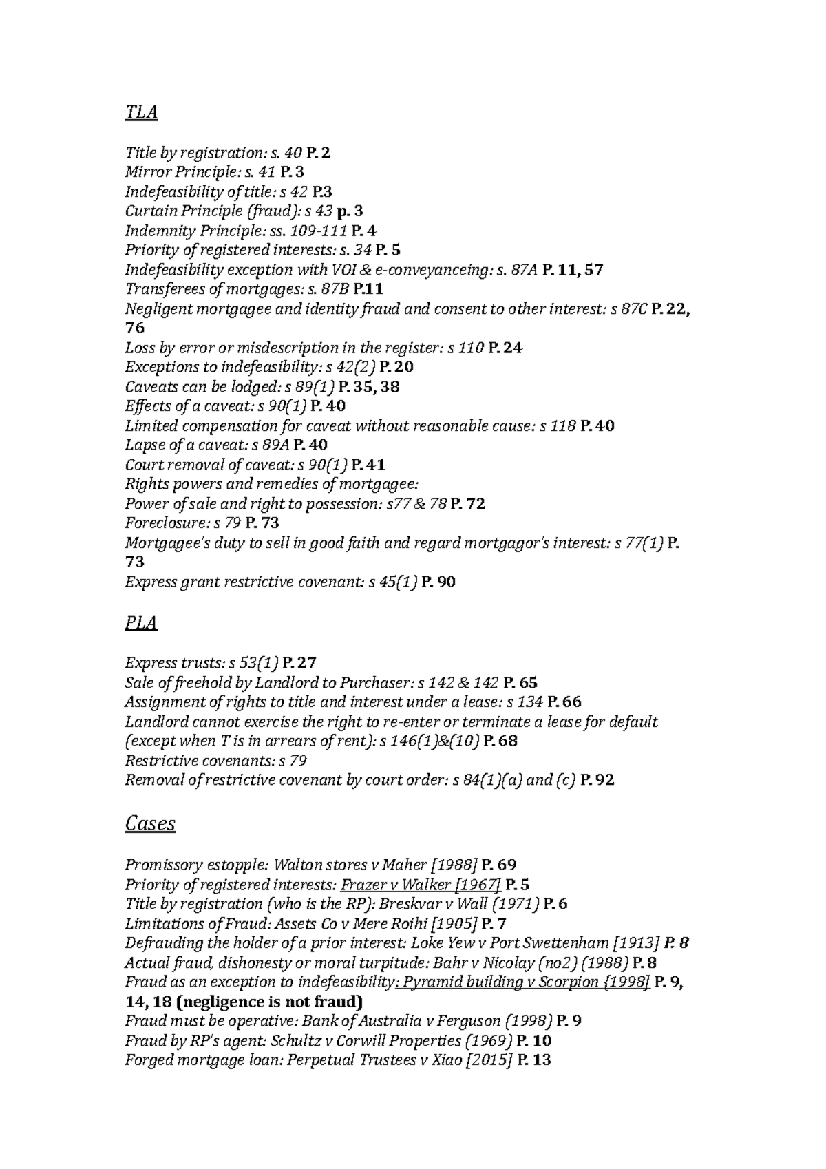TLA - Lecture notes 1-12 - TLA Fraud as an exception to indefeasibility ...