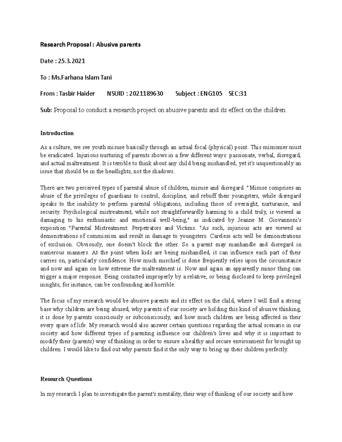 ENGLISH 105 Research paper Dhaka University ,Bangladesh 2021 By Kabir ...