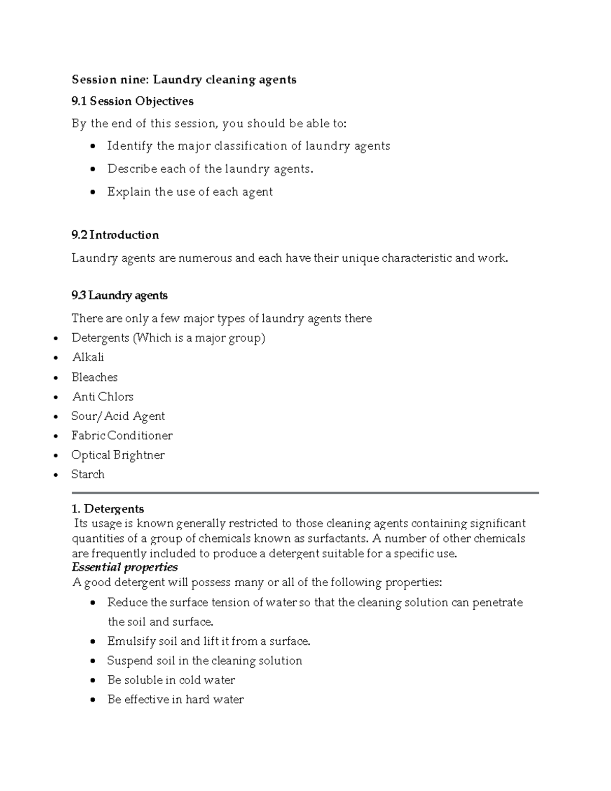 BHC 2103 Session 9 Laundry Agents - Session nine: Laundry cleaning ...