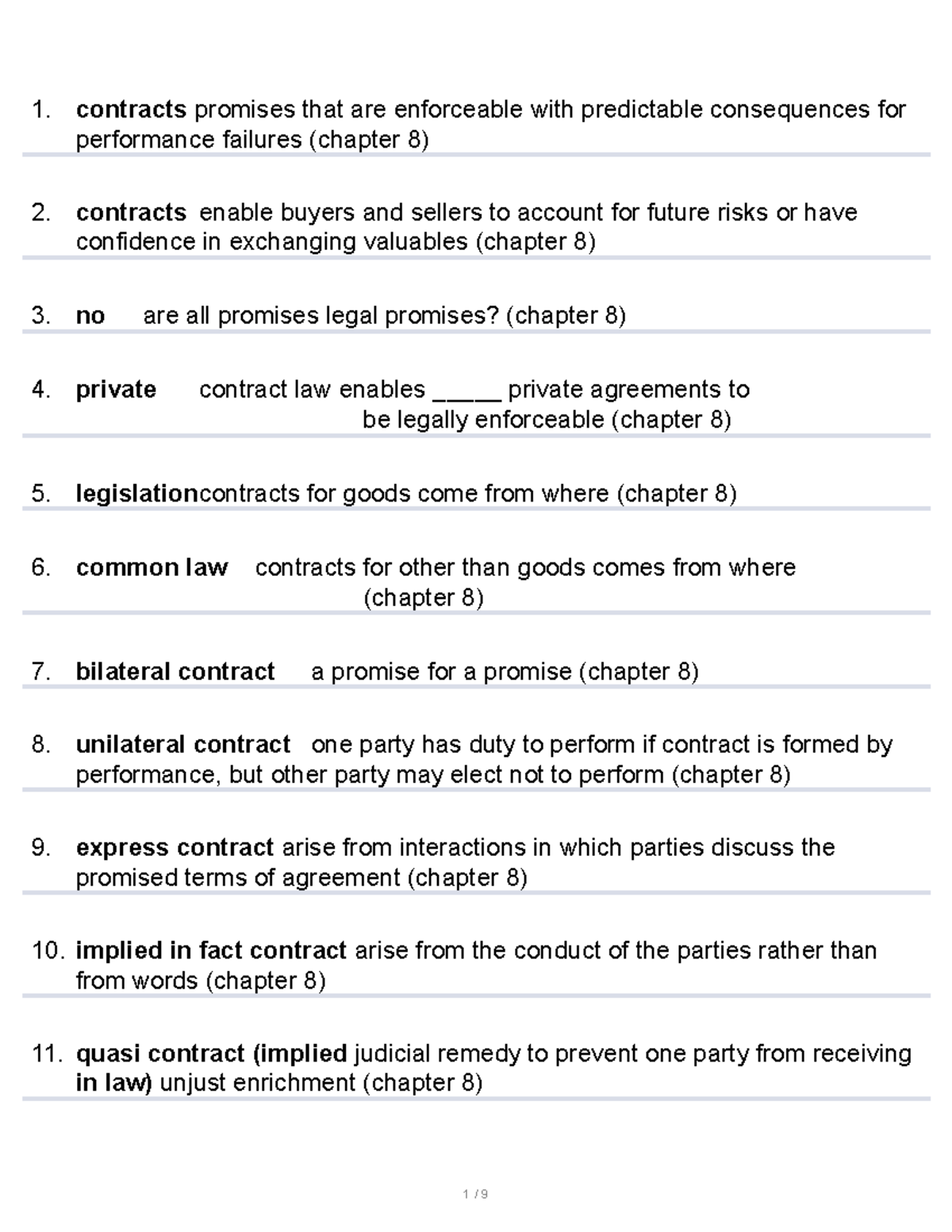 Legal Environment of Business Ch 8 9 - contracts promises that are ...