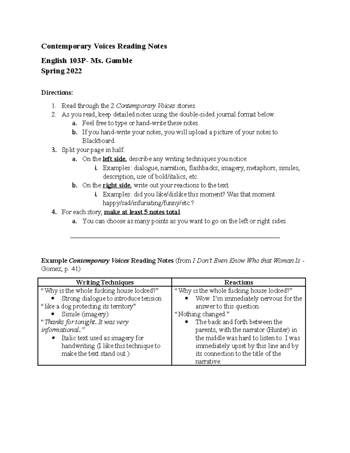 CV Reading Notes - intro to psych worksheet - Contemporary Voices ...