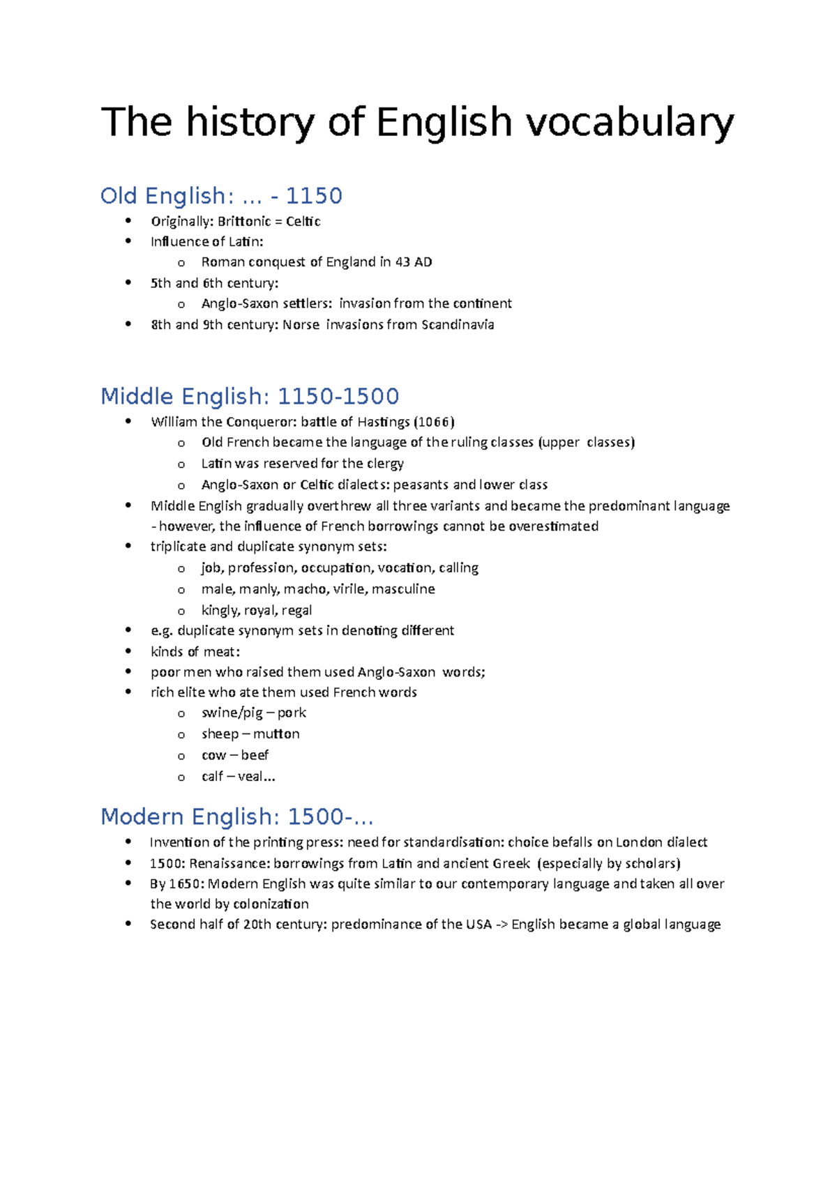 The history of English vocabulary - .. - 1150 Originally: Brittonic ...