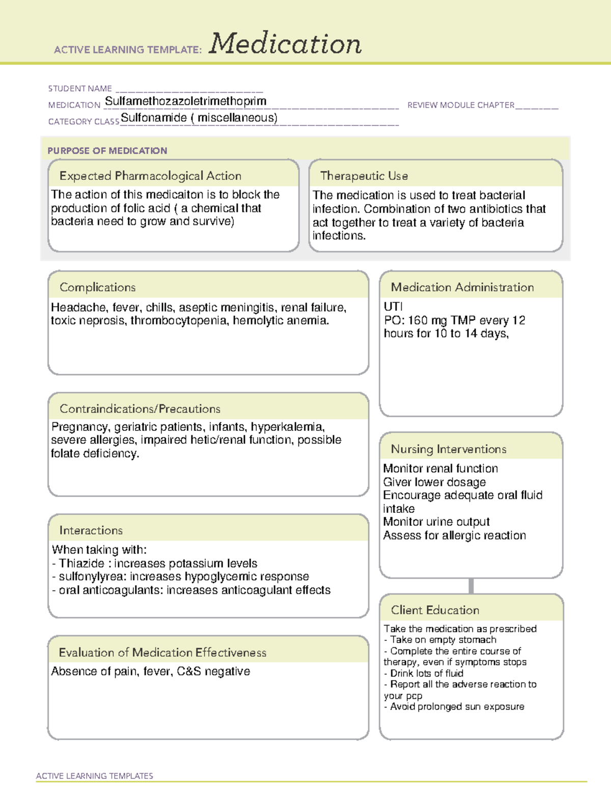 Medication restricted (1) UTI - ACTIVE LEARNING TEMPLATES Medication ...