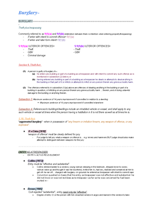 Robbery - Revision Notes - Robbery- ROBBERY- Theft with force... s of ...