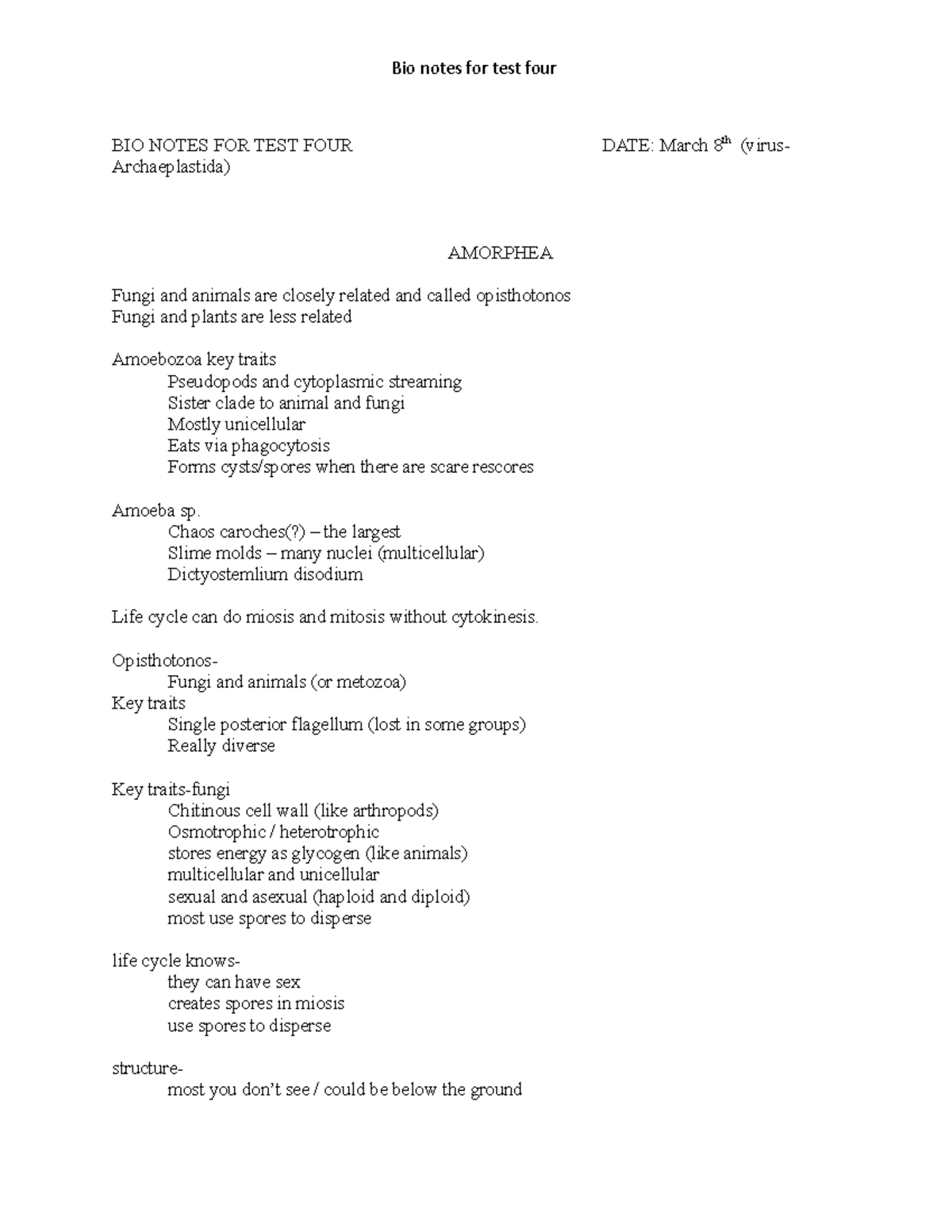 Bio notes part 4 - BIO NOTES FOR TEST FOUR DATE: March 8th (virus ...