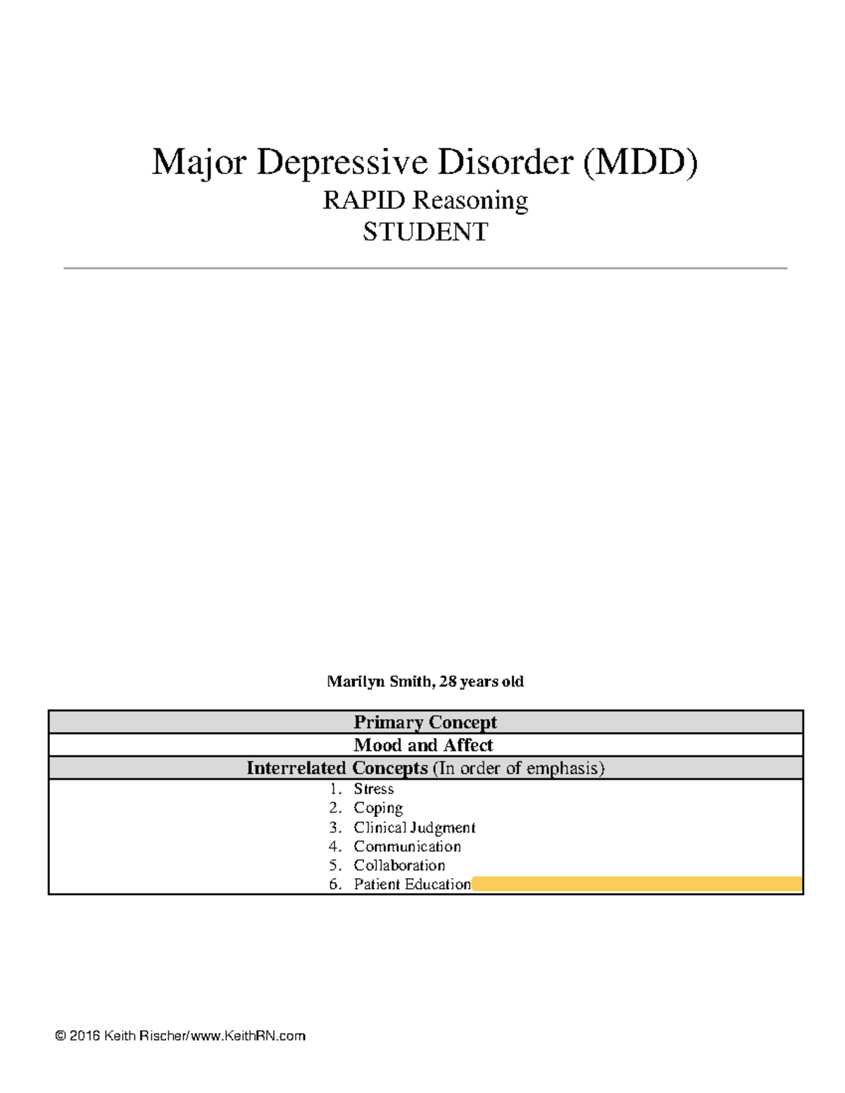 Student-Major Depressive Disorder- Rapid Reasoning - Major Depressive ...