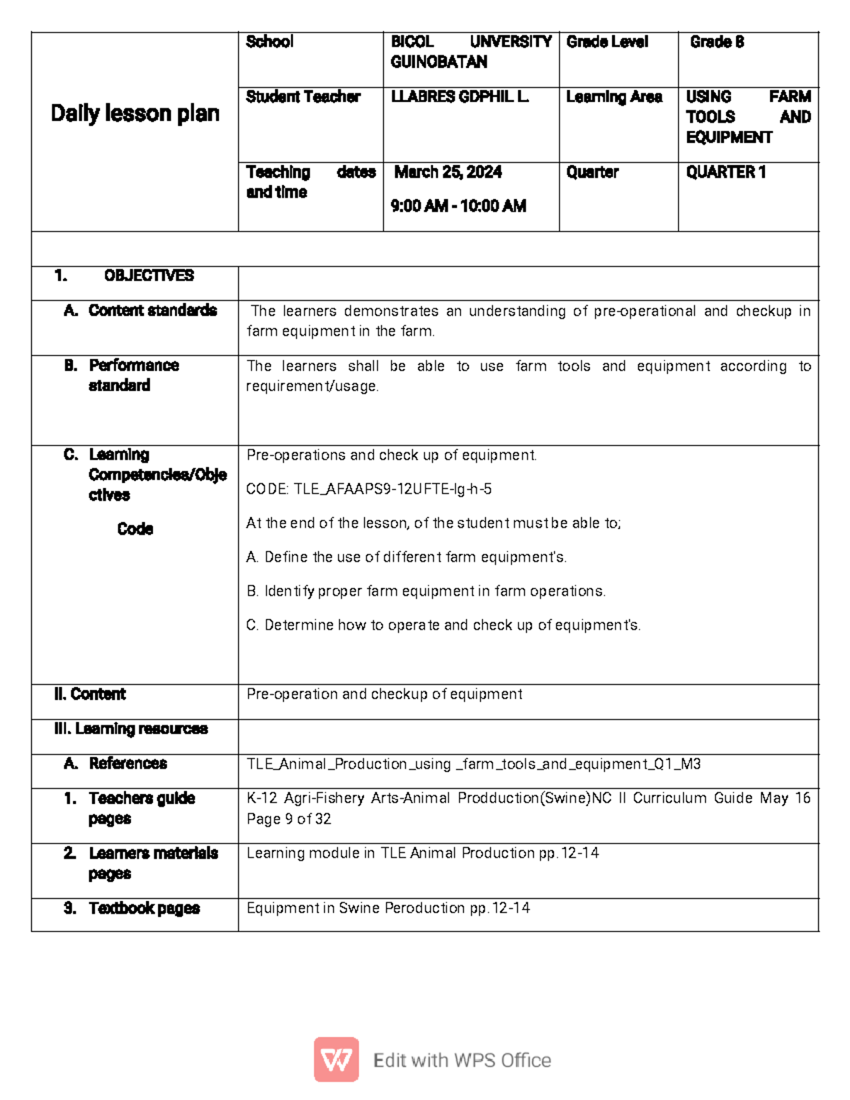 DLP Llabres GD - Daily lesson plan School BICOL UNVERSITY GUINOBATAN ...