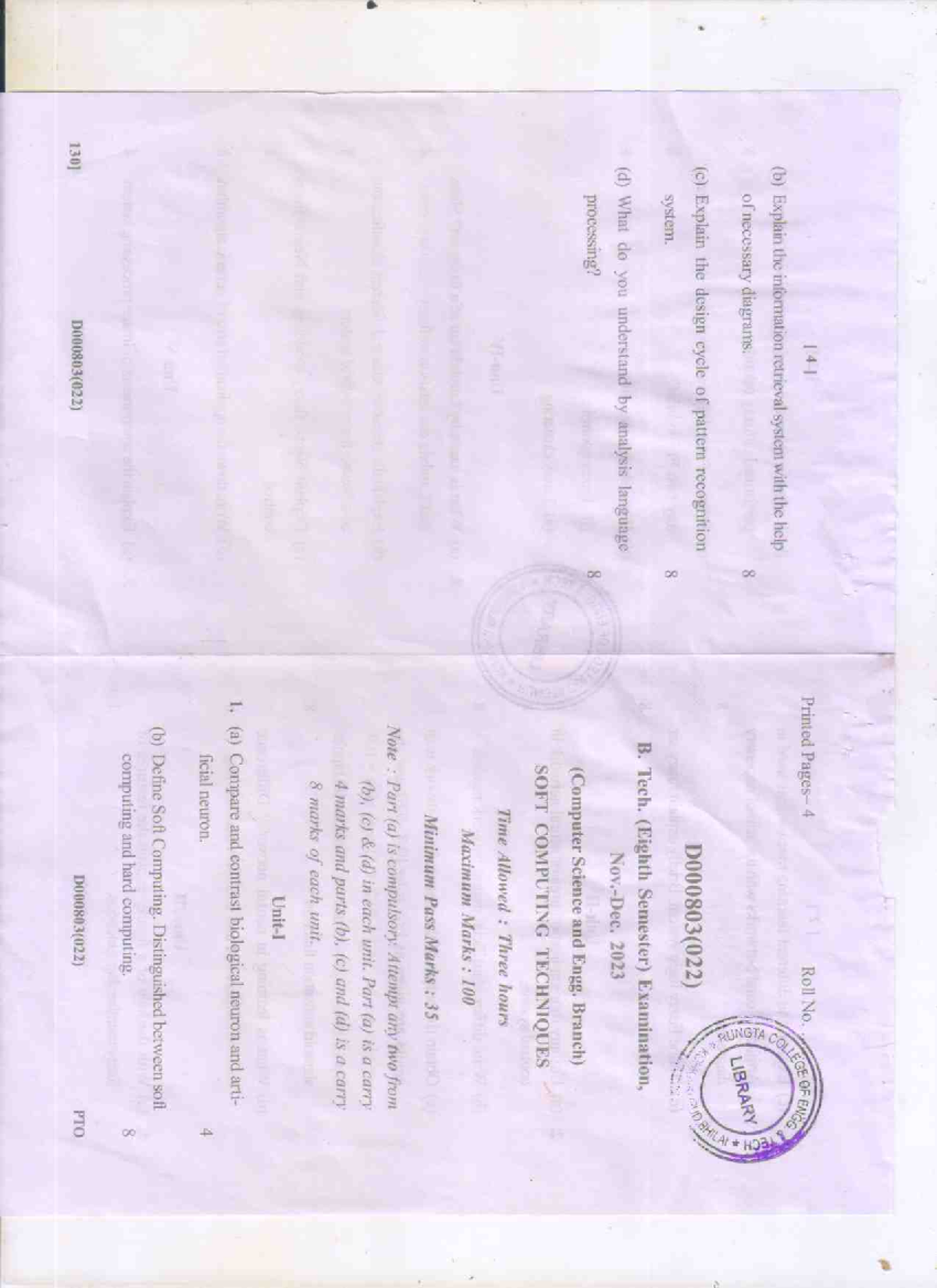 Soft computing techniques - B.Tech Computer Science and Engineering - Studocu