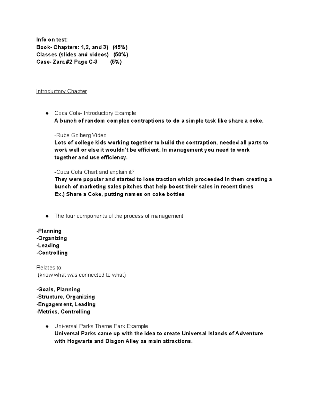 Management Study Guide - Info on test: Book- Chapters: 1,2, and 3) (45% ...