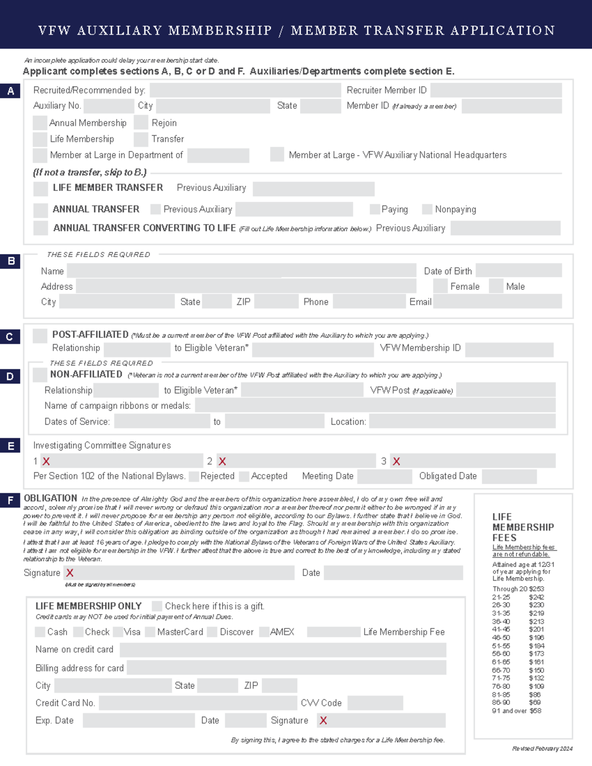 VFW Membership-Application 020824 Fillable - Name Date of Birth ...