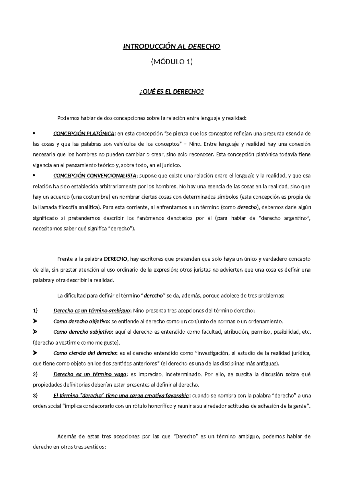 Resumen Introducci¢n al Derecho - INTRODUCCIÓN AL DERECHO (MÓDULO 1) ¿QUÉ ES EL DERECHO? Podemos ...