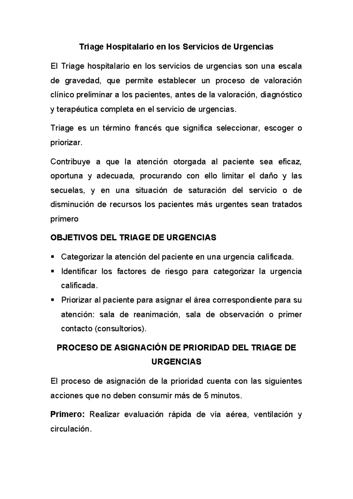 Triage Hospitalario - Triage es un término francés que significa ...