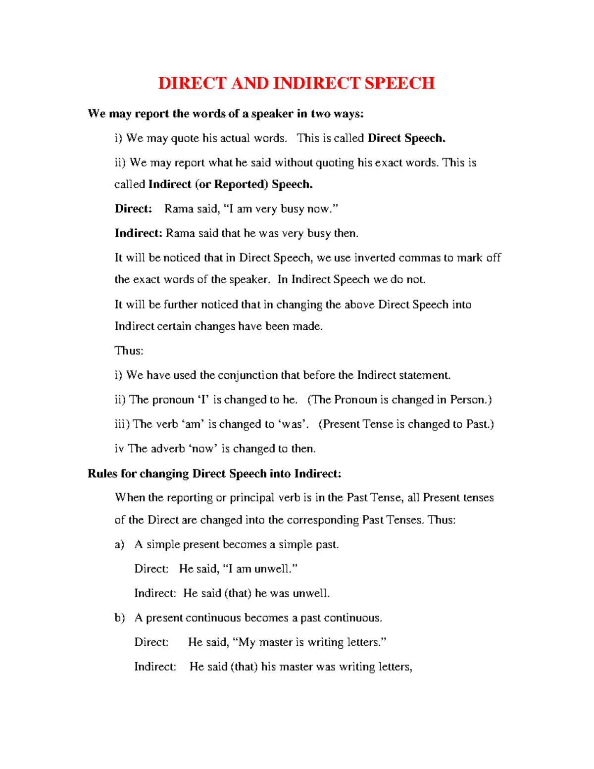 Inter 1st Year English-Grammar Direct Speech Study Material - DIRECT ...