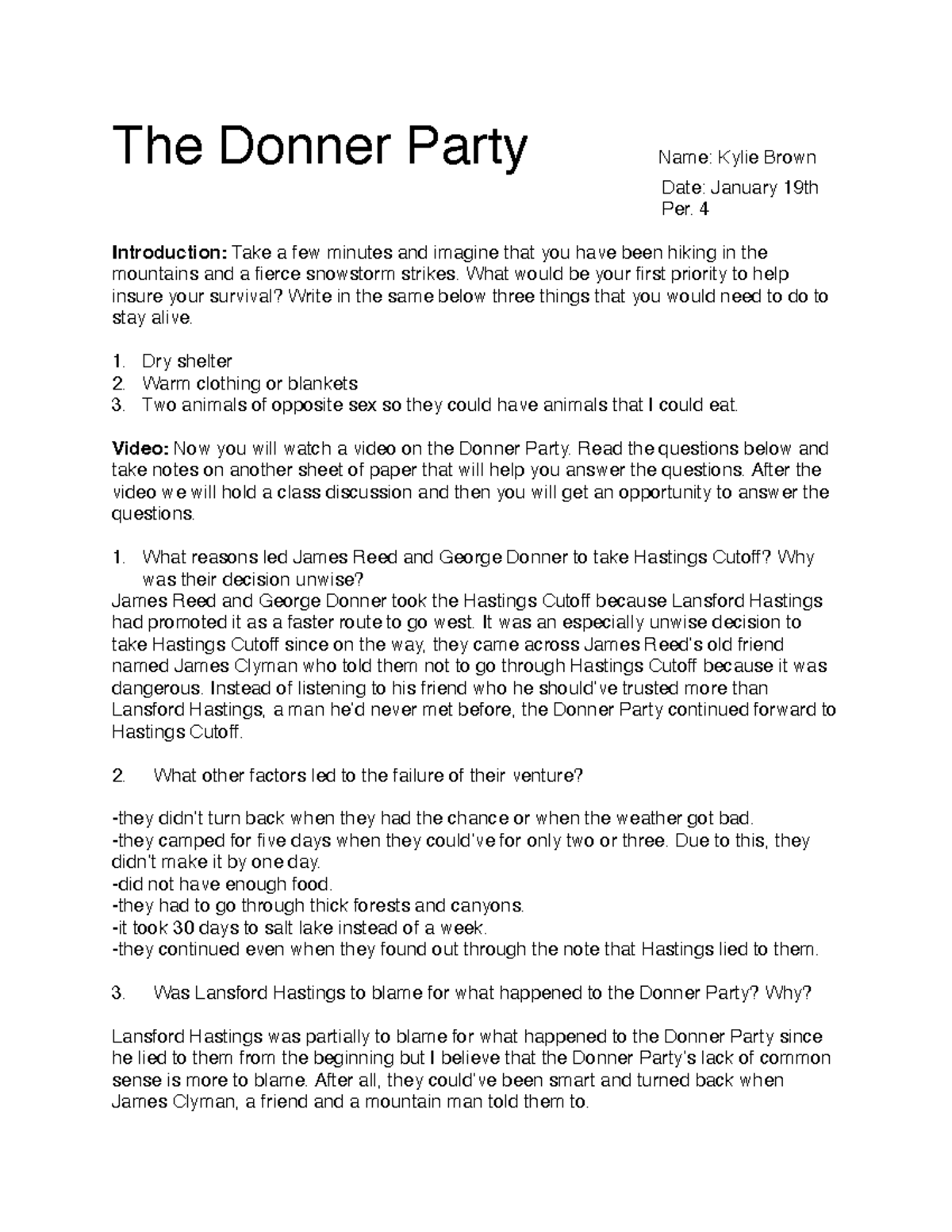 The Donner Party - 4 Introduction: Take a few minutes and imagine that ...