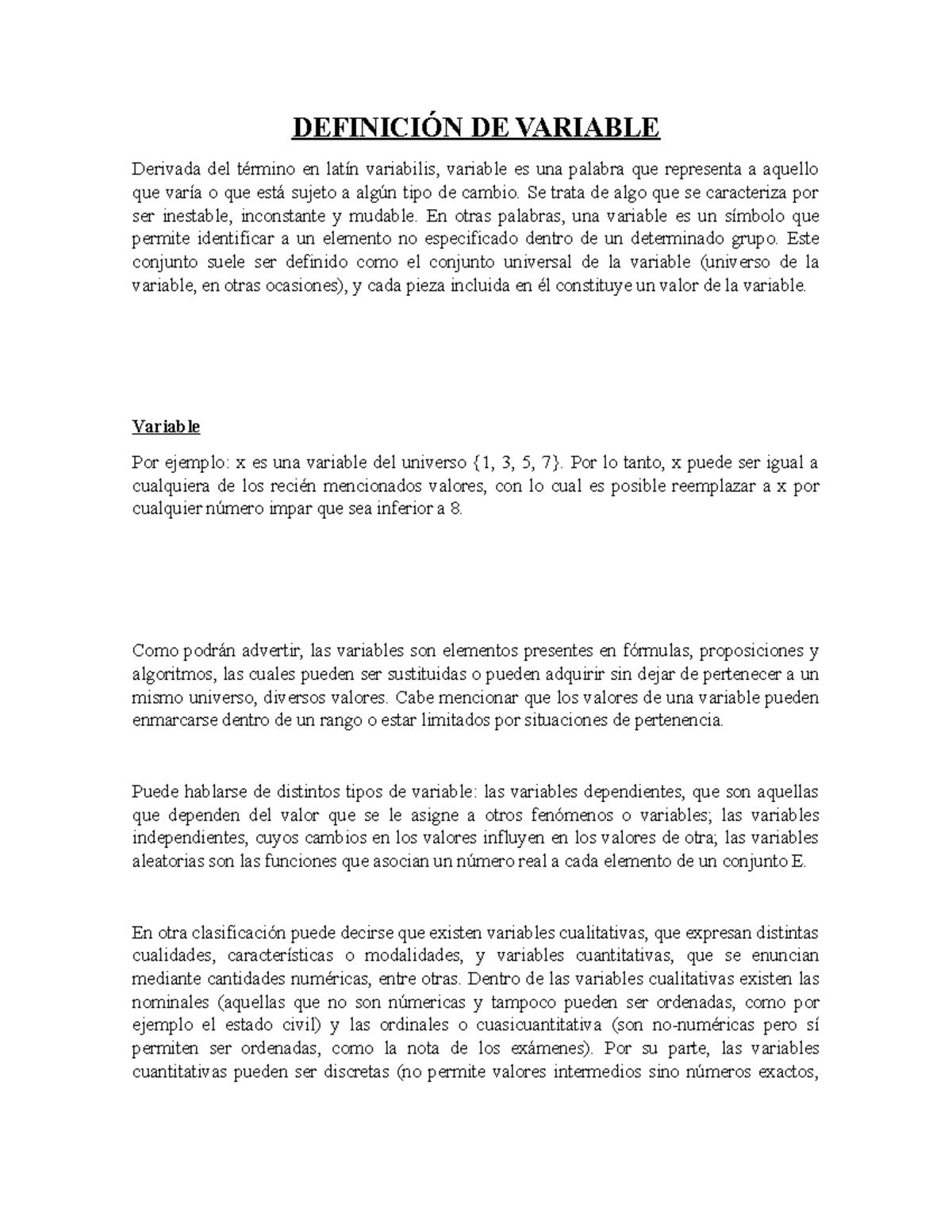 Definicion DE Variable - DEFINICIÓN DE VARIABLE Derivada del término en ...