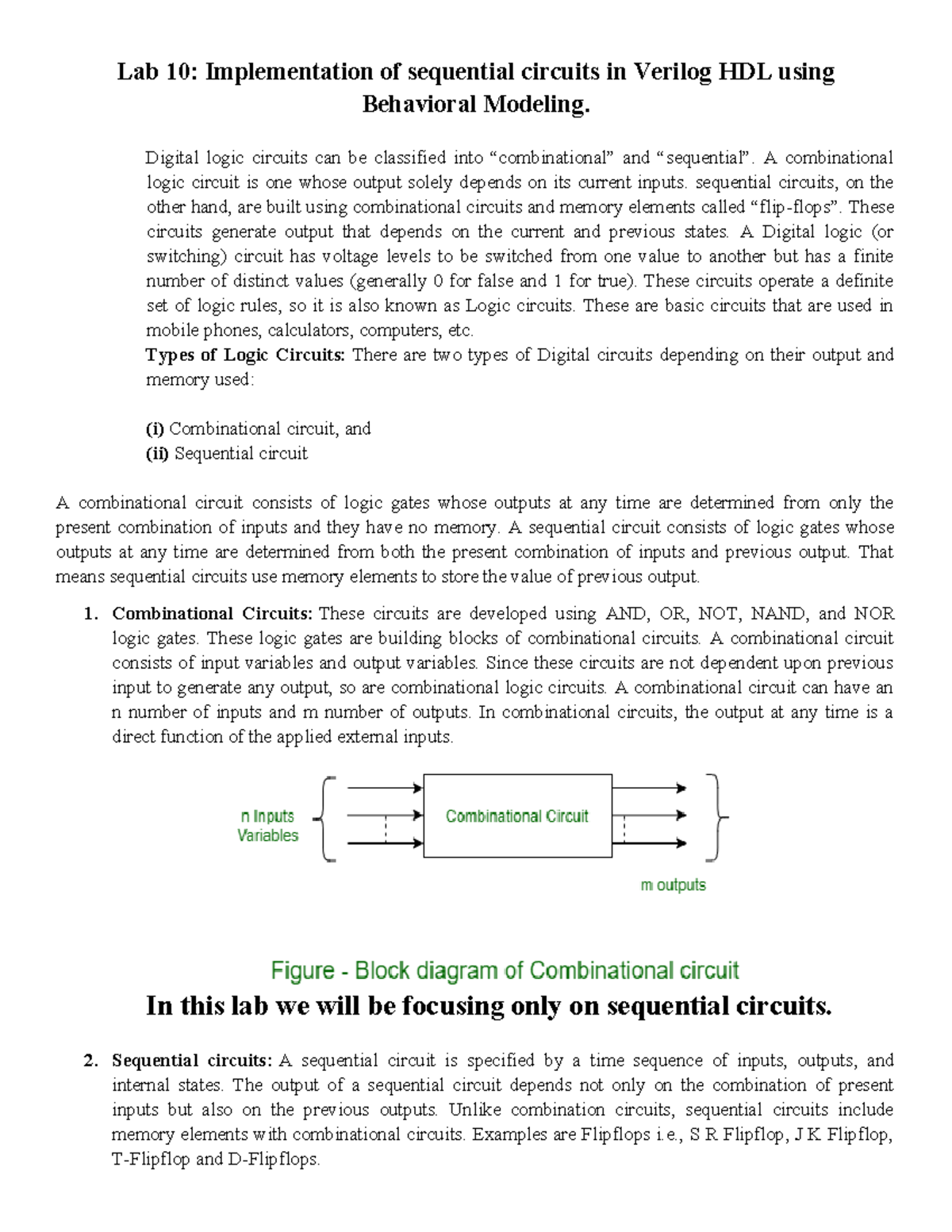 Combinational and Sequential Circuits - Lab 10: Implementation of sequential circuits in Verilog ...