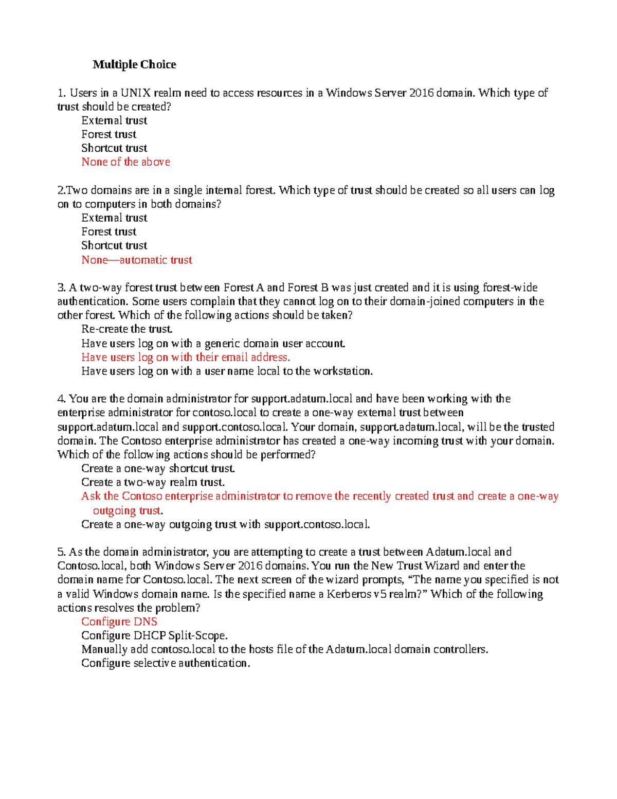 Ms Server 16 Ch Assignment And Answers Multiple Choice Users In A Unix Realm Need To