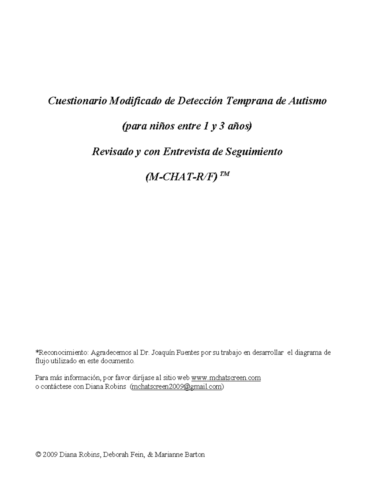 M-CHAT-R - Cuestionario Modificado de Detección Temprana de Autismo ...