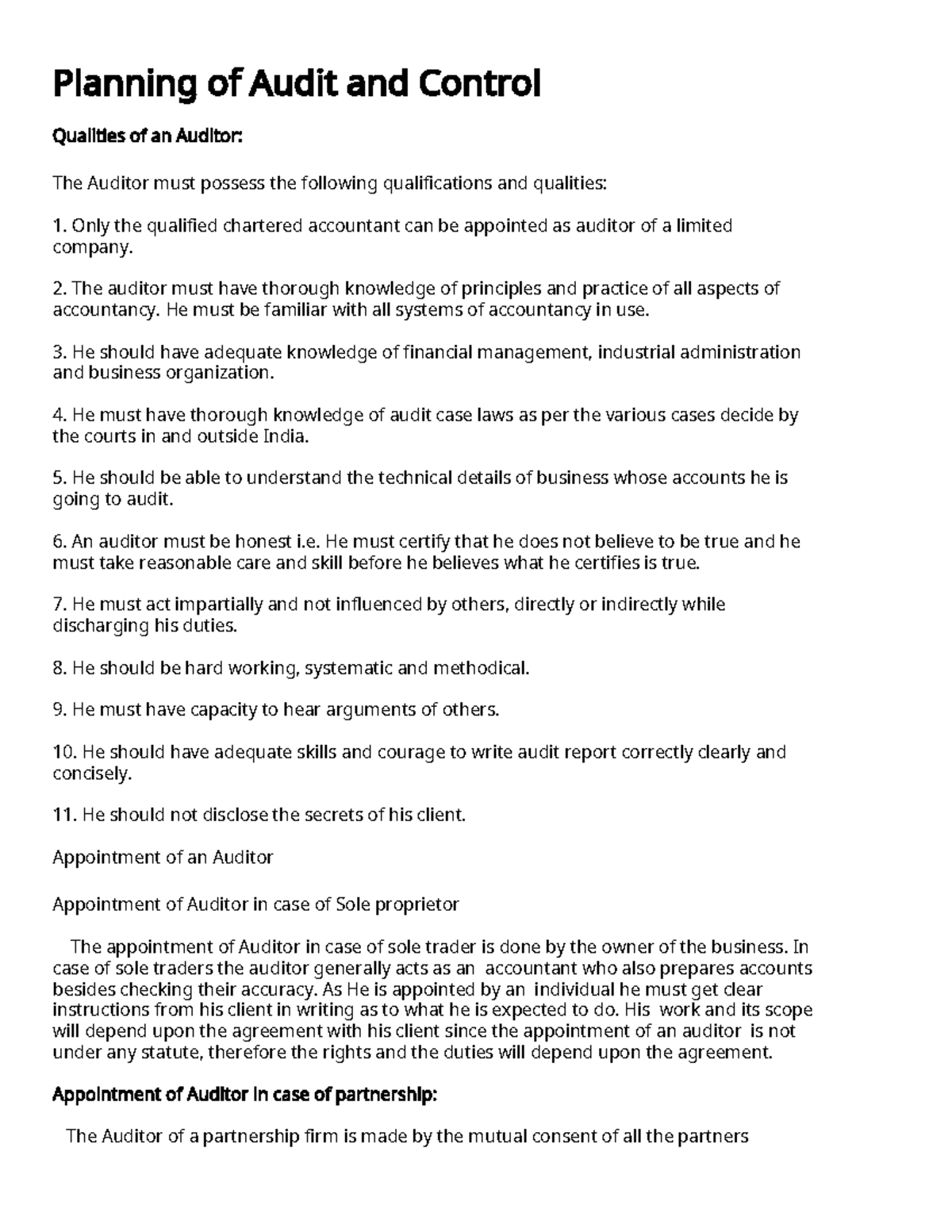 Planing of audit and control - Planning of Audit and Control Qualities ...