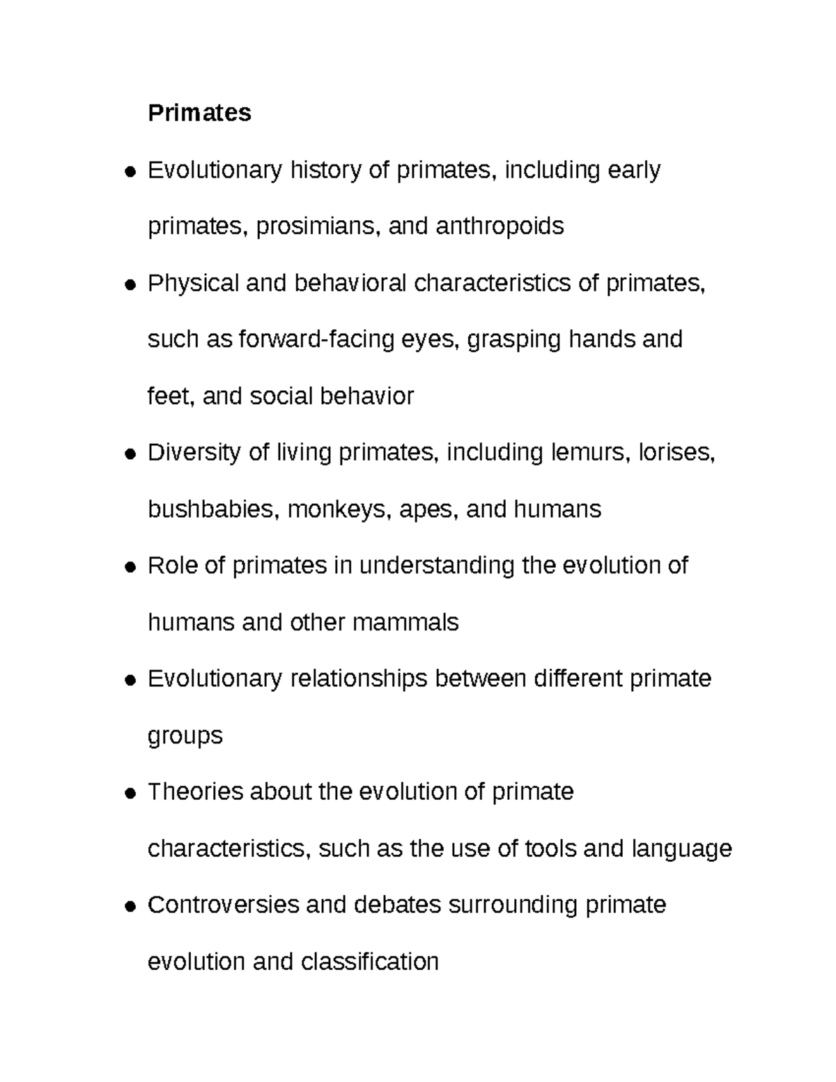 Primates - Google Docs - Primates Evolutionary history of primates ...