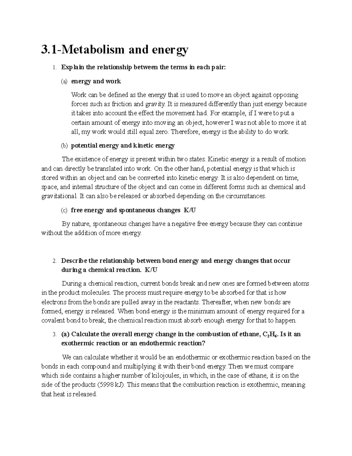 3.1 Biology 12 Nelson Textbook Answers - 3-Metabolism and energy 1 ...