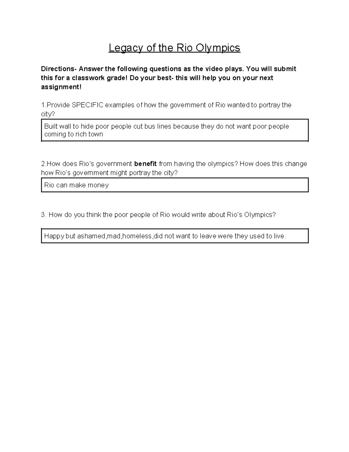 Rio Vice Video AM - For homework - Legacy of the Rio Olympics ...