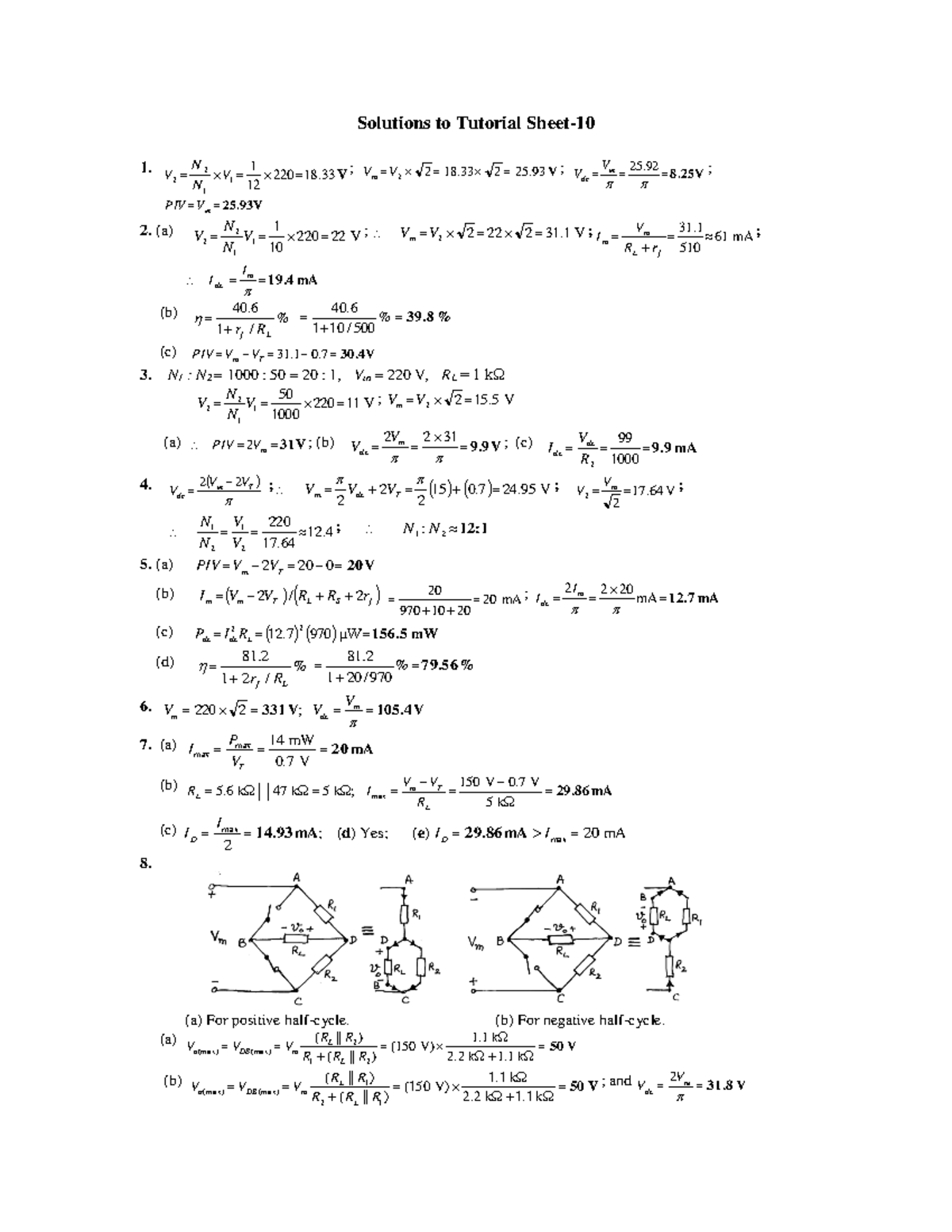 TUT 10 SOL - practice it - Solutions to Tutorial Sheet- 1. 220 18 12 1 1 1 2 2 V N N V ; 2 - Studocu