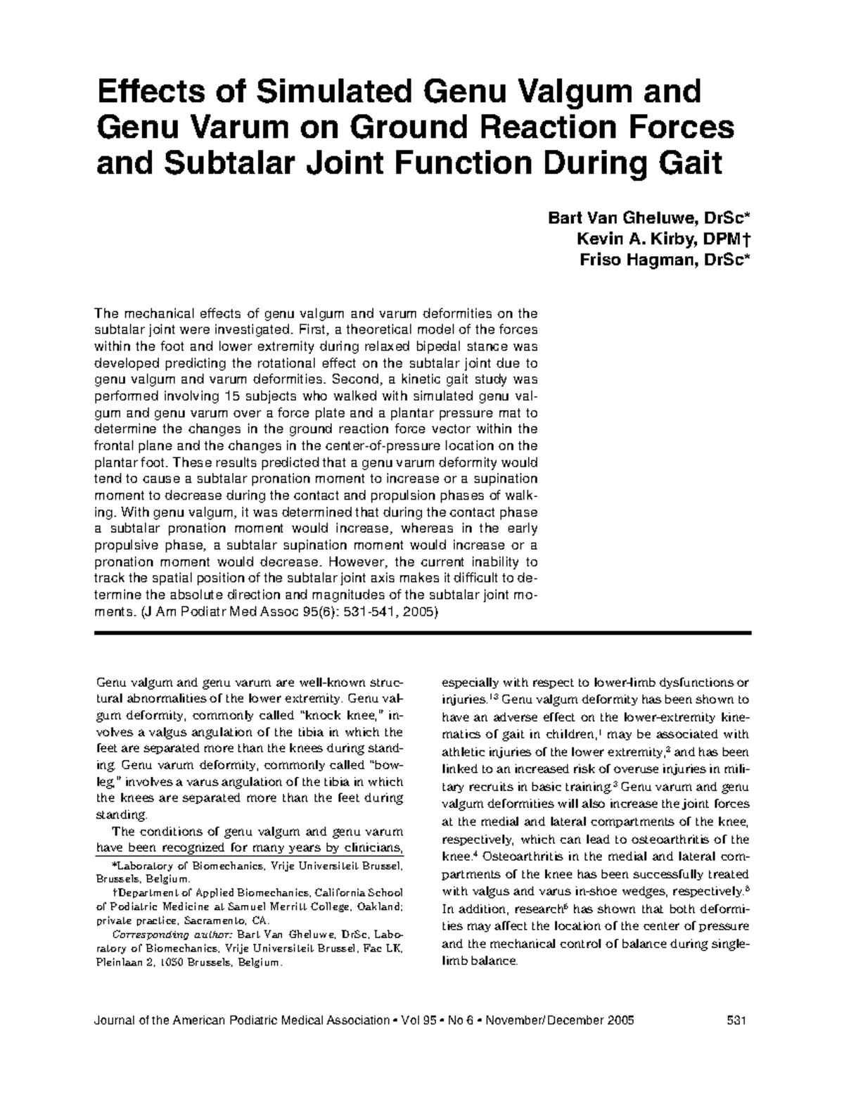 Effects of Simulated Genu Valgum and ( Kevin Kirby) - Journal of the ...