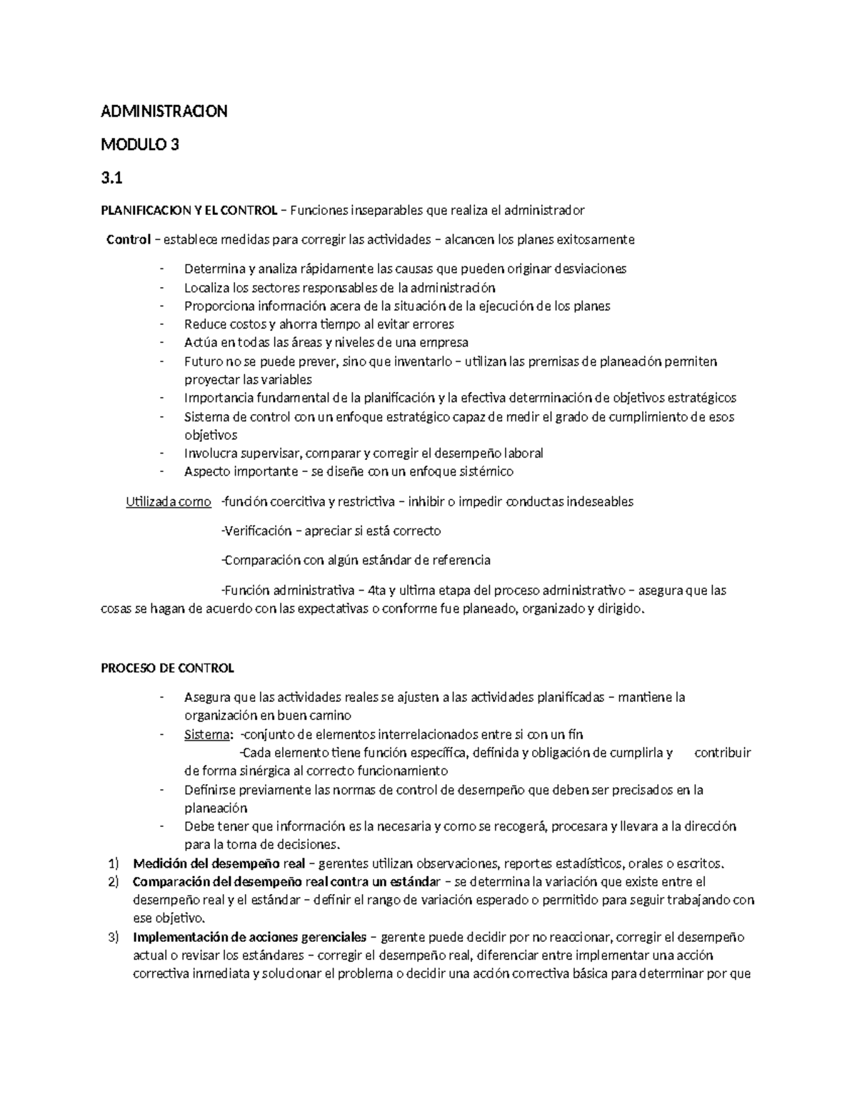 Resumen mod 3 - ADMINISTRACION MODULO 3 3. PLANIFICACION Y EL CONTROL – Funciones inseparables ...