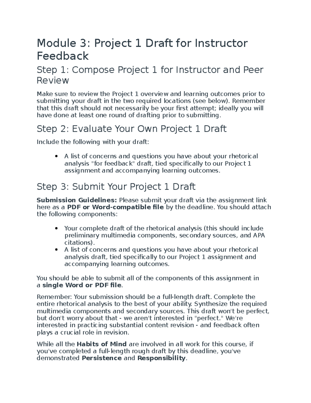 Module 3713 Module 3: Project 1 Draft for Instructor Feedback Step 1: Compose Project 1 for ...