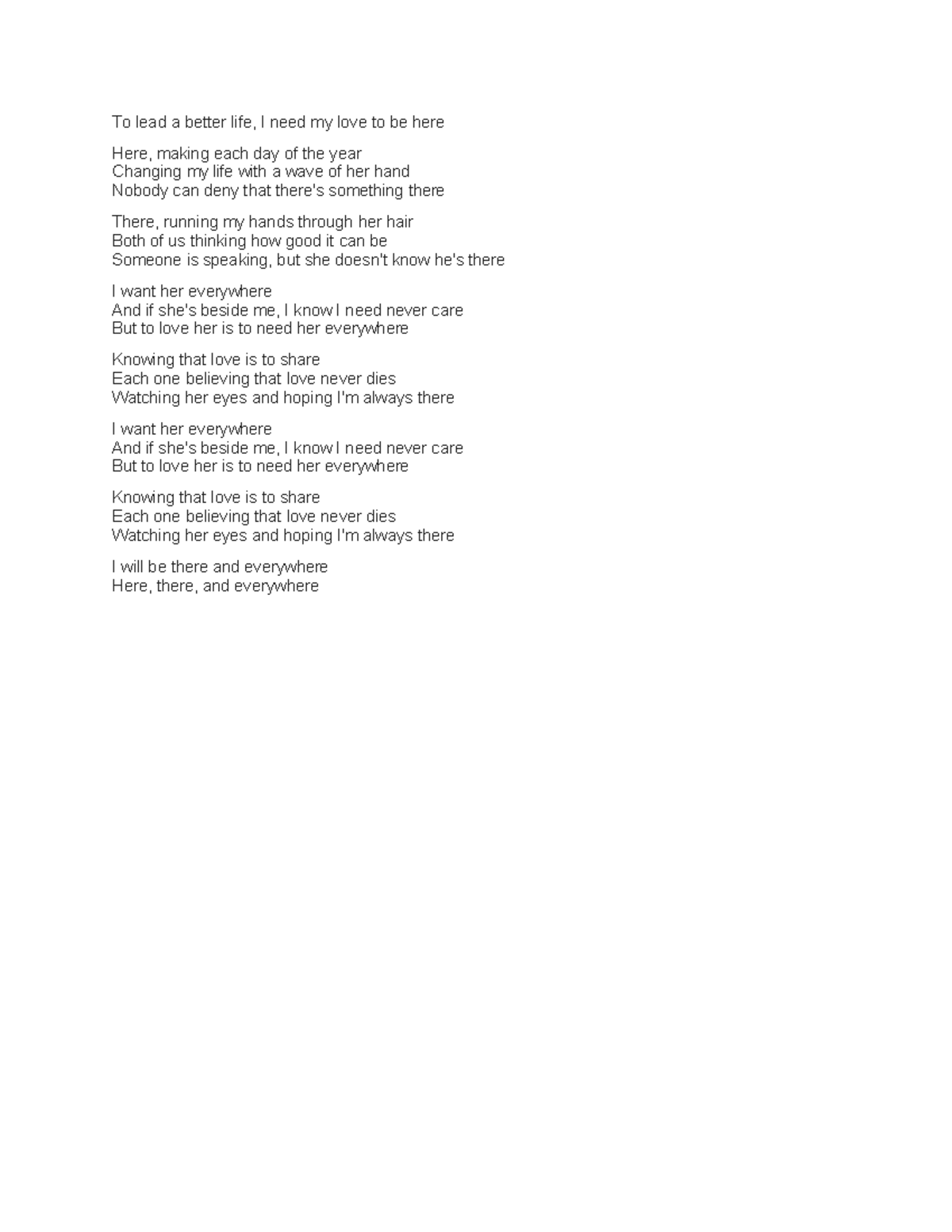 Sample - To lead a better life, I need my love to be here Here, making ...