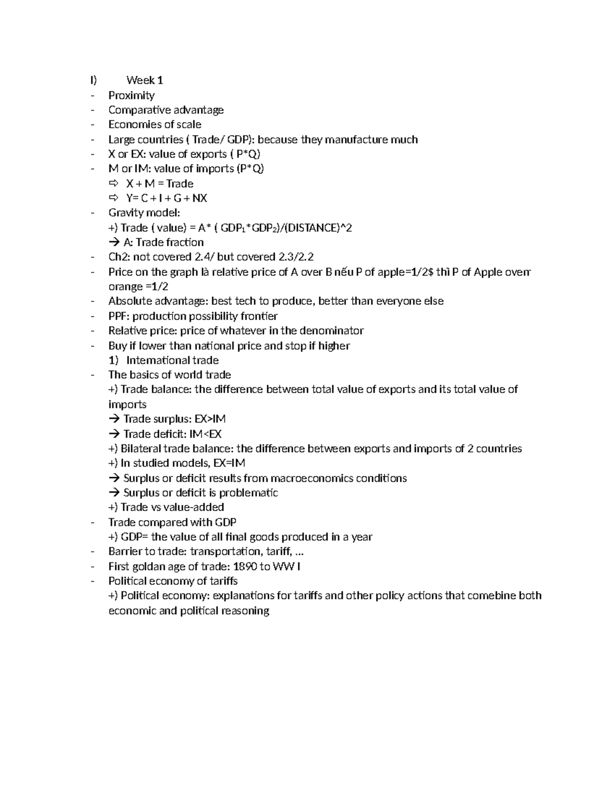 Week 11 - sádasdsa - I) Week 1 Proximity Comparative advantage ...