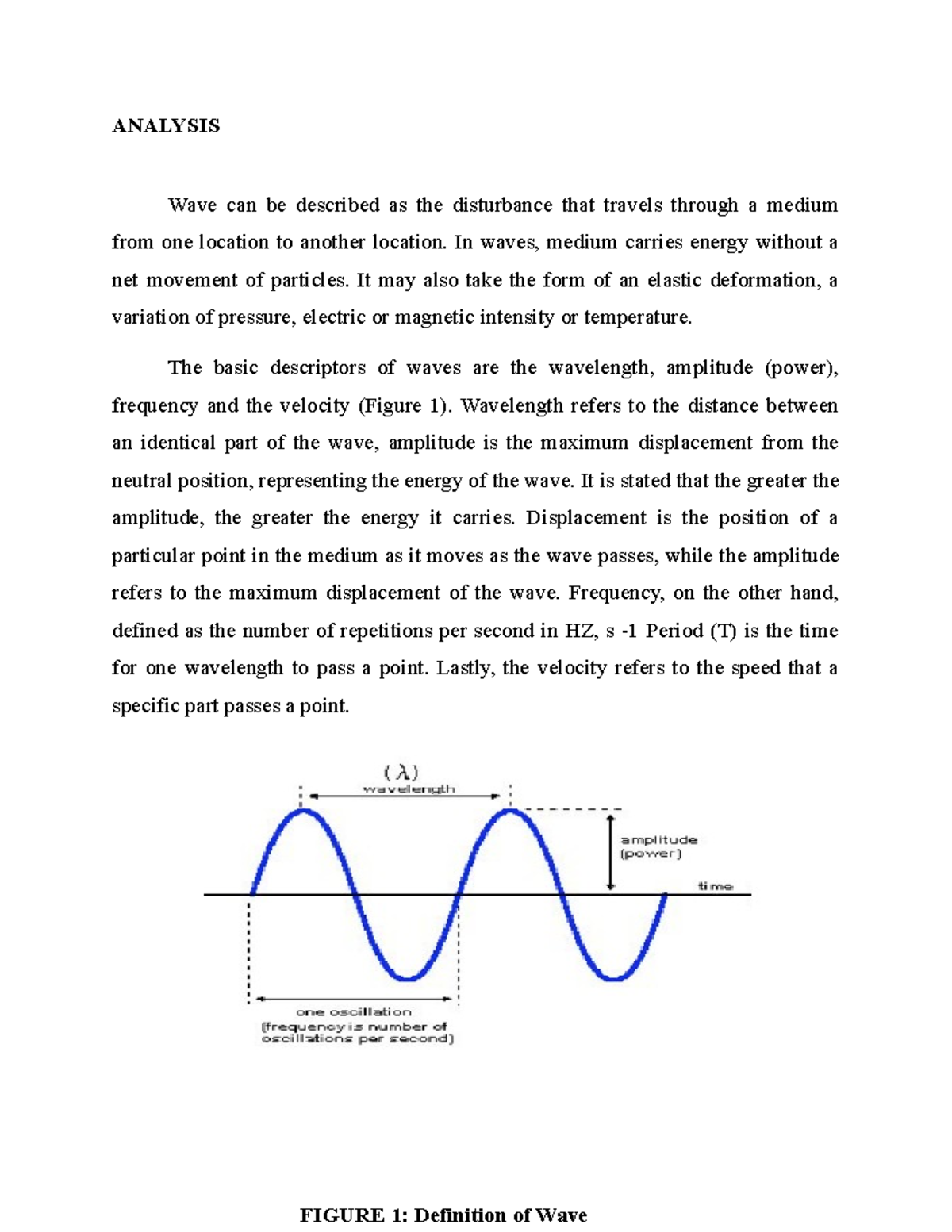 Transverse Waves Frequency of Vibration - ANALYSIS Wave can be described as the disturbance that ...