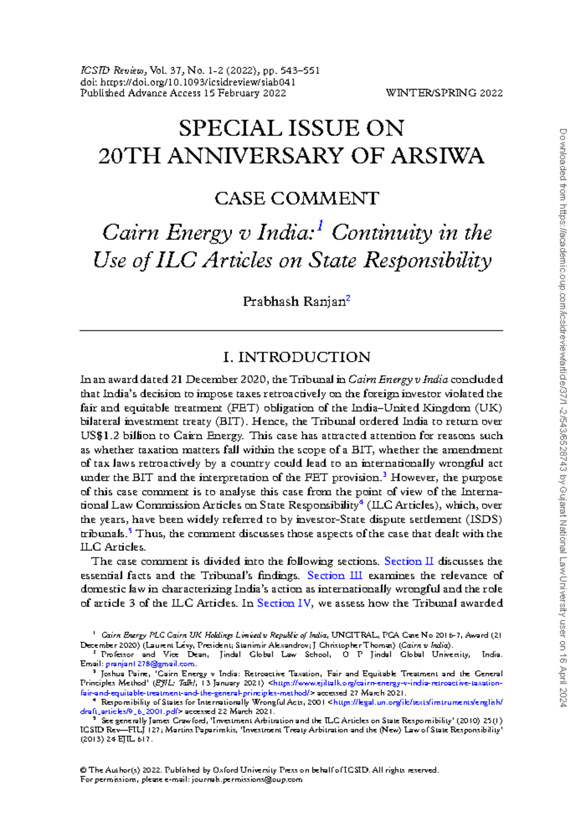Cairn Energy v India - ICSID Review Vol 38 Issue 1-2 - ICSID Review ...
