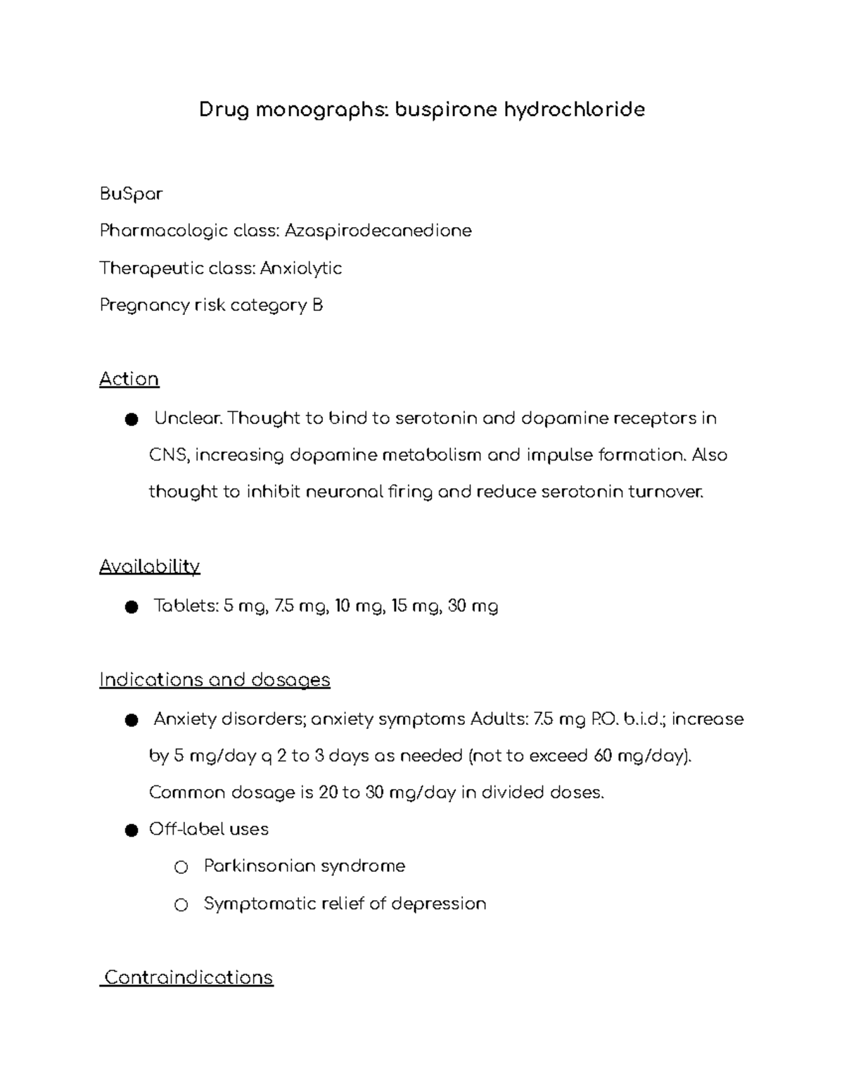 Drug monographs buspirone hydrochloride - Drug monographs: buspirone ...