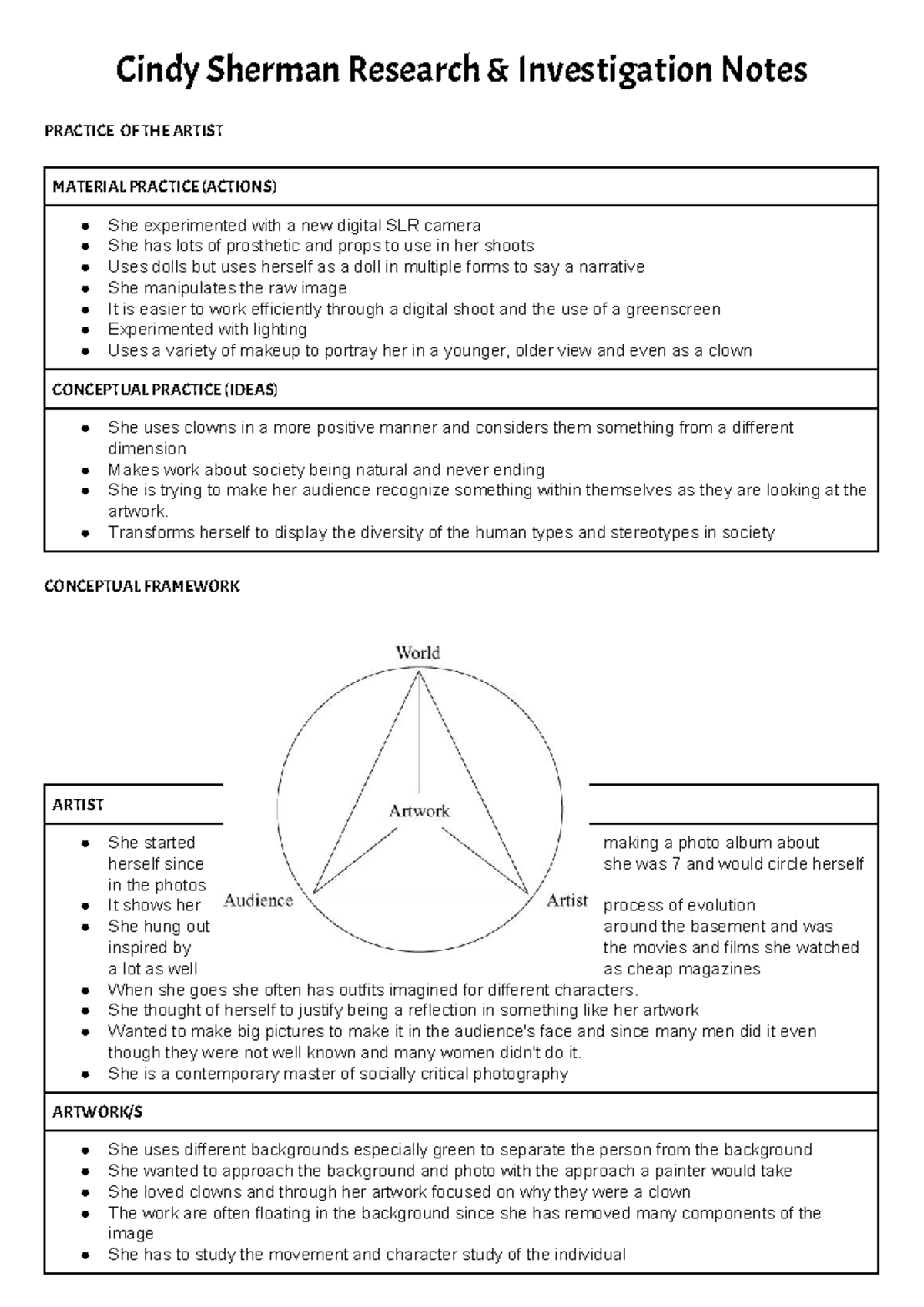 Cindy Sherman Research & Investigation Notes - Cindy Sherman Research ...