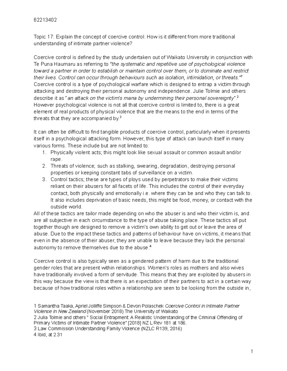 Coercive Control Concept Summary - 62213402 Topic 17: Explain the ...