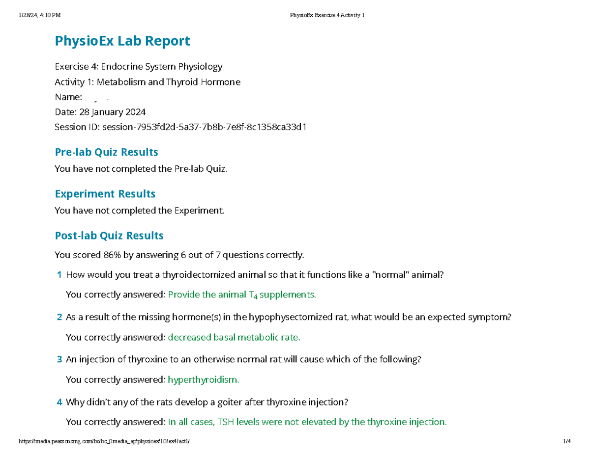 Physio Ex Exercise 4 Activity 1 - PhysioEx Lab Report Exercise 4 ...