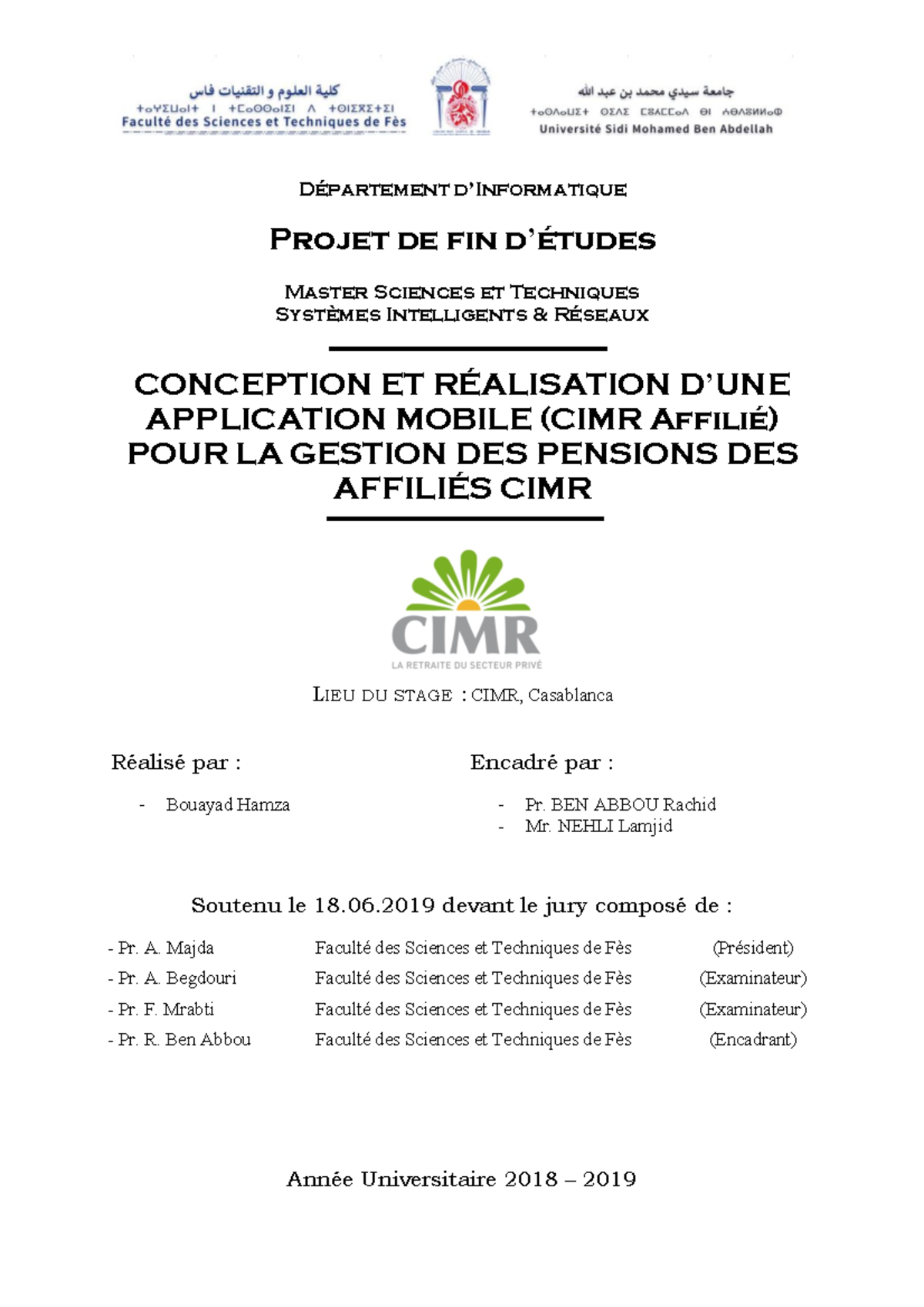 Conception ET Réalisation D’UNE Application Mobile (CIMR Affilié) POUR ...