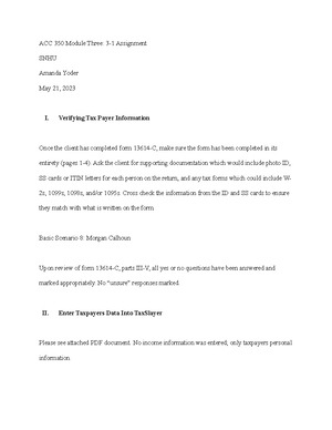 ACC 350 Module 3 Assignment - Verify Taxpayer Information The first ...