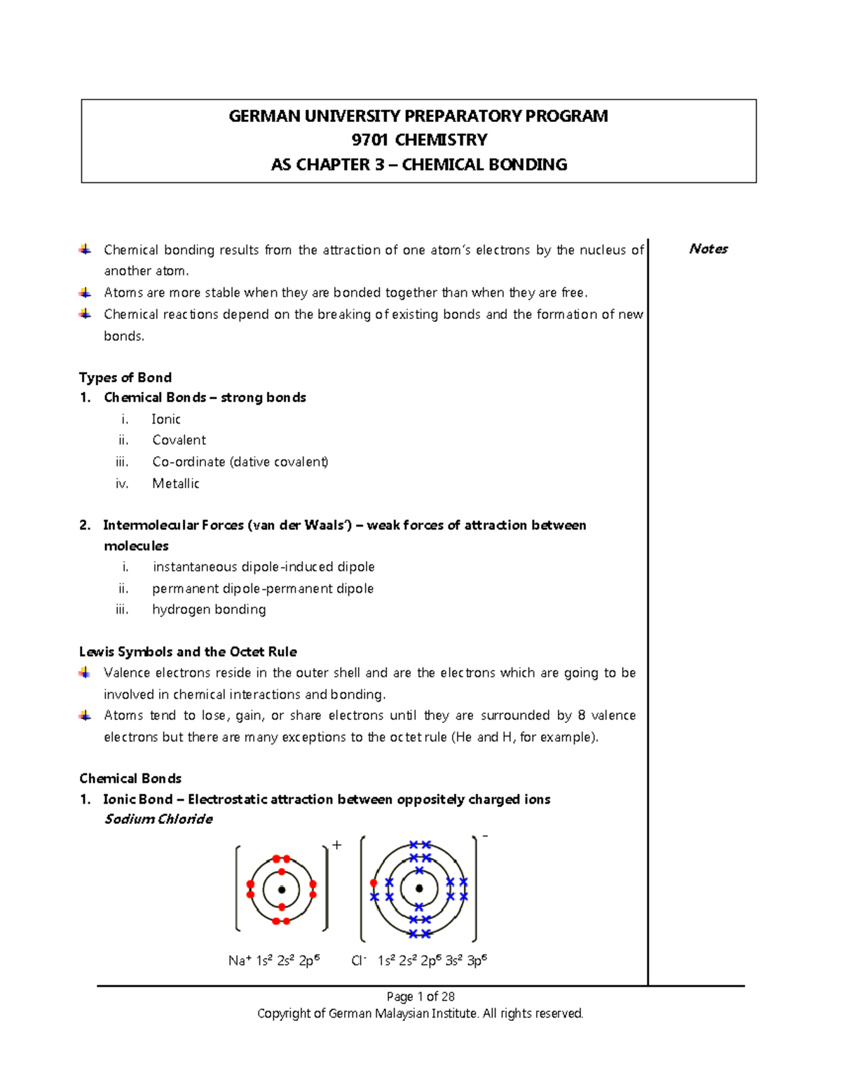 Chapter 3 Chemical Bonding - Page 1 of 28 Chemical bonding results from ...