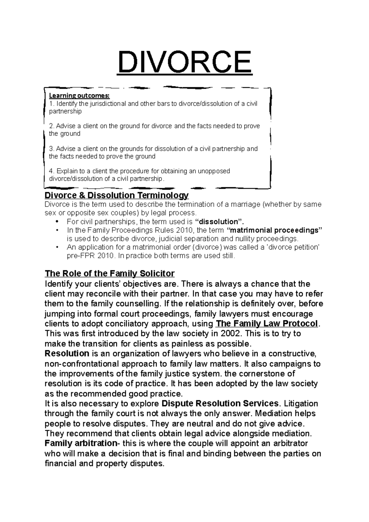 Divorce- lecture 2 - The notes are easy to read and understand ...
