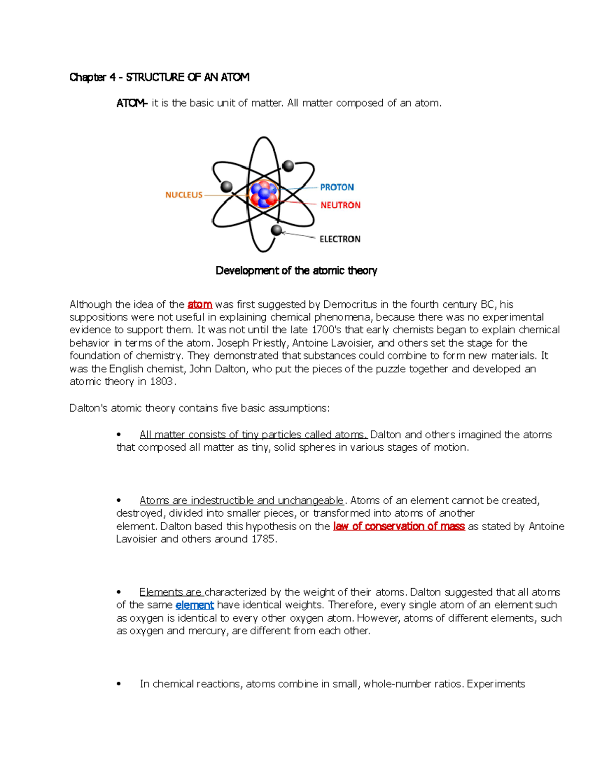CHAPTER 4 - Structure of Atom - Chapter 4 - STRUCTURE OF AN ATOM ATOM ...