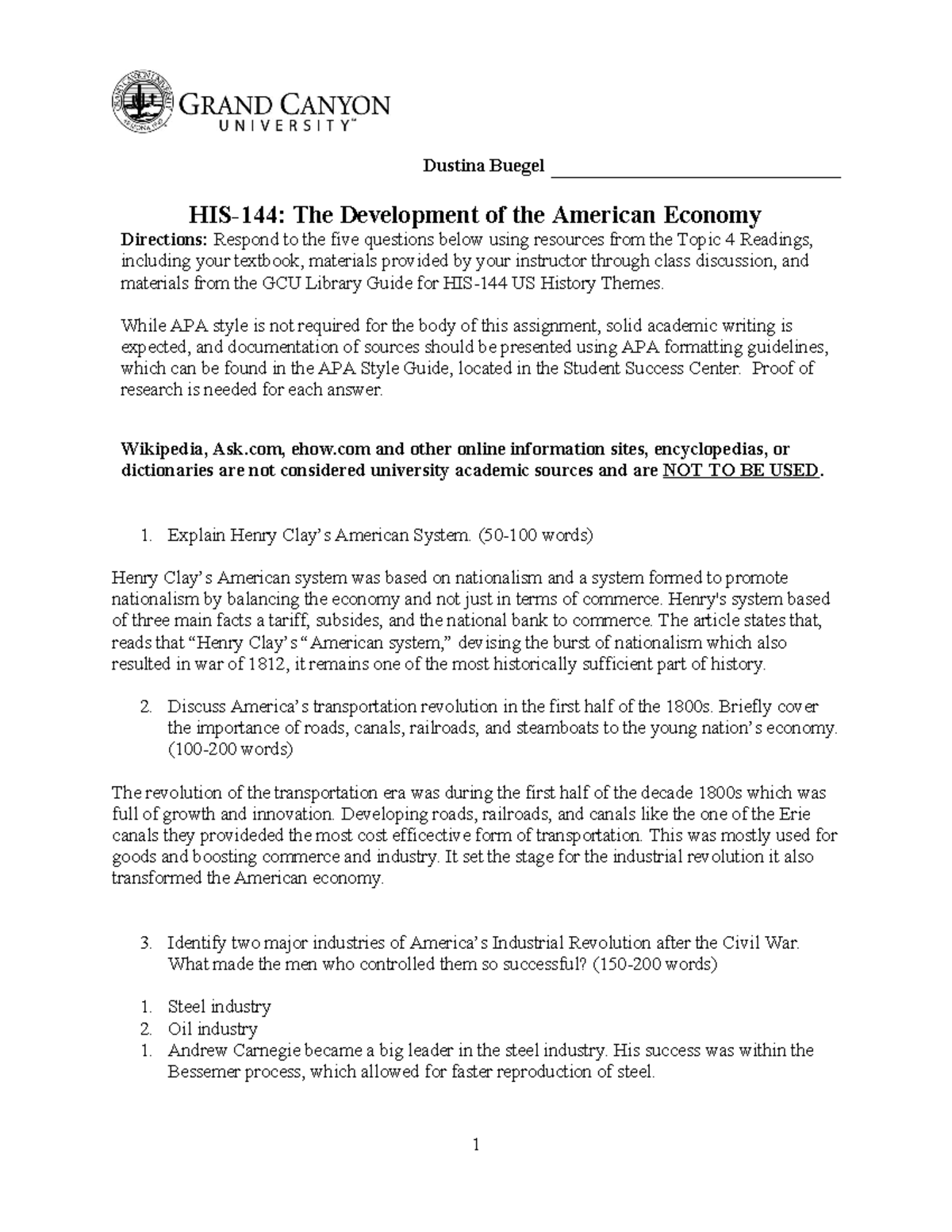 HIS-144-RS-Development of the American Economy Worksheet - Dustina ...