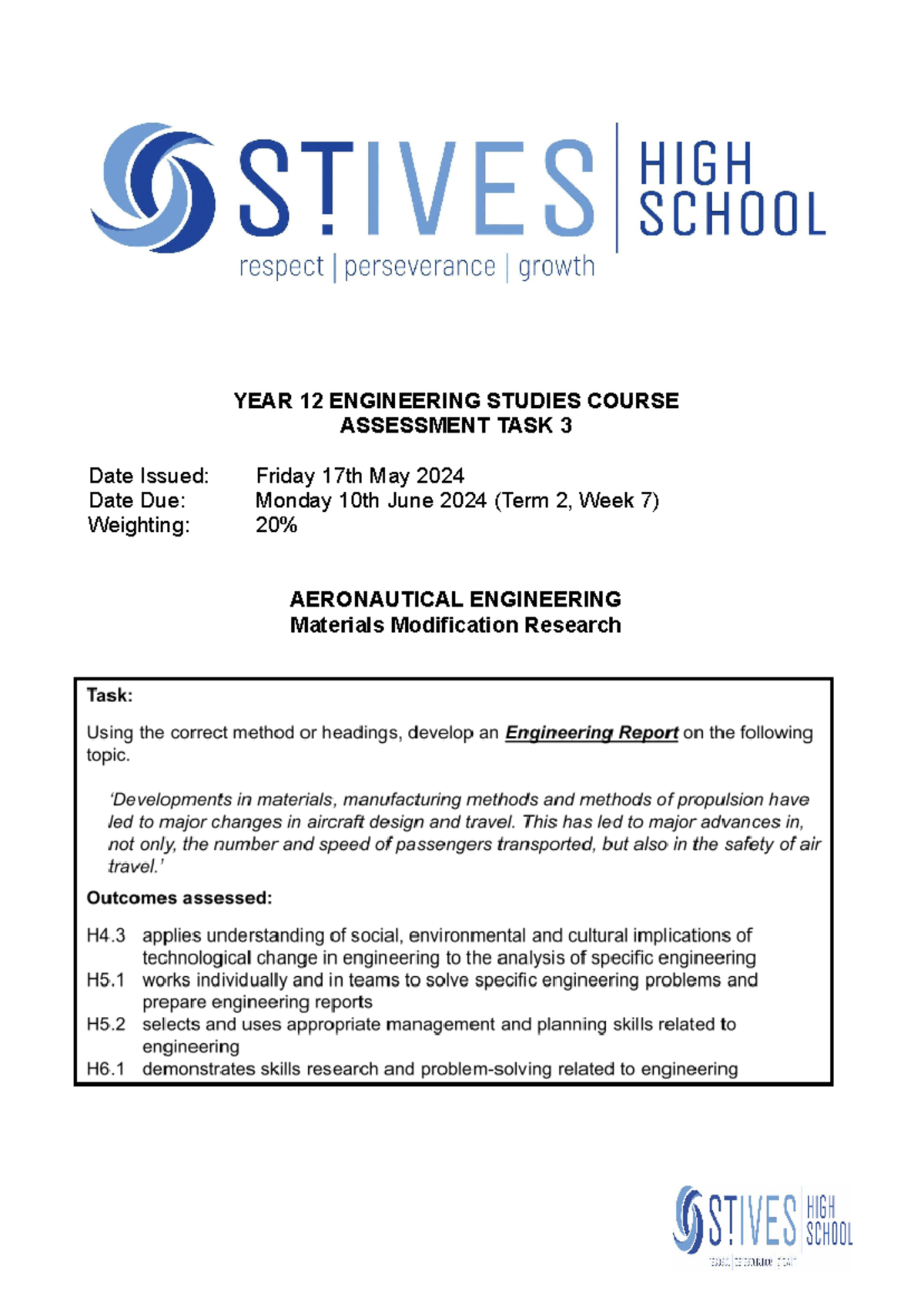 2024 ES HSC Assess Task 3 Aero Eng Report - YEAR 12 ENGINEERING STUDIES ...
