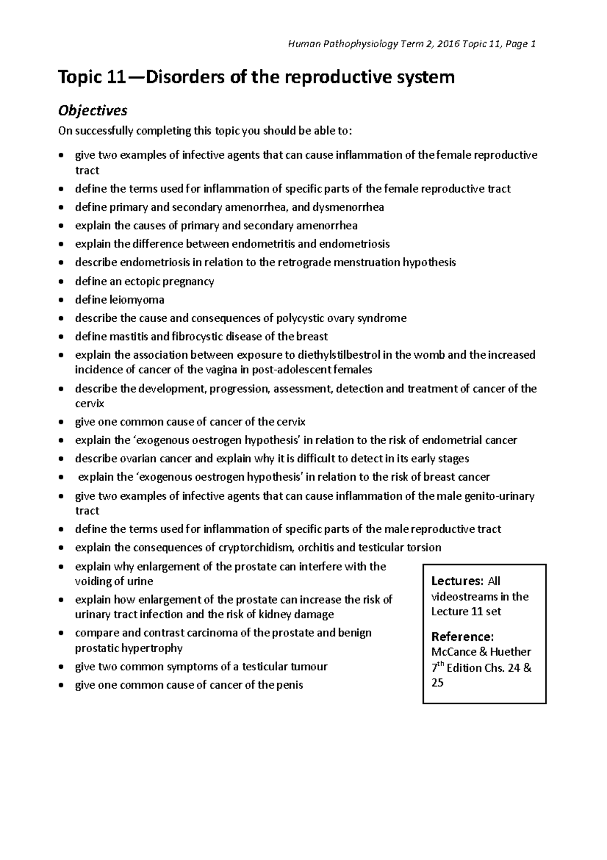 Topic 11 Reproductive disorders - Human Pathophysiology Term 2, 2016 ...