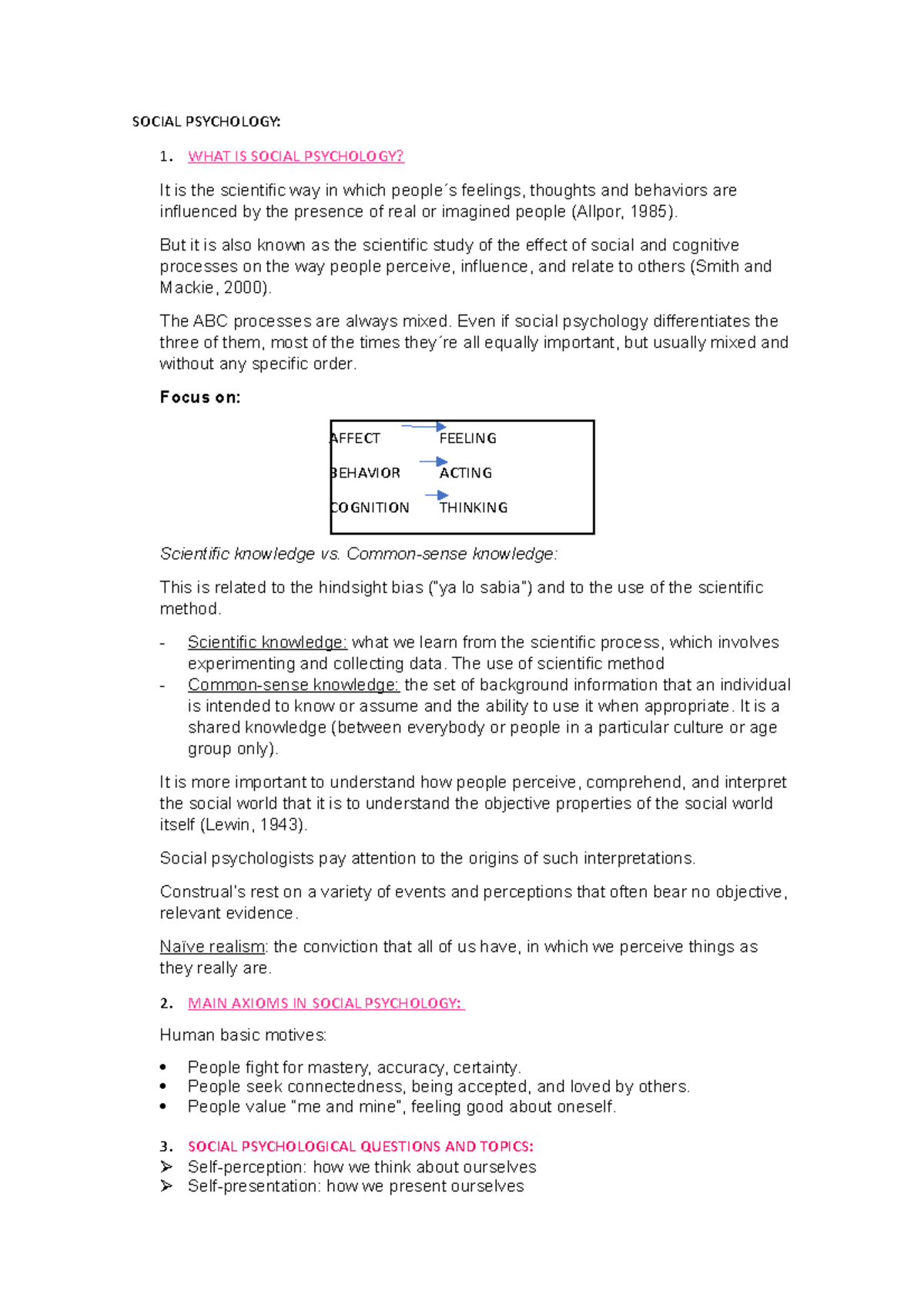 Unit 1 - social psychology - SOCIAL PSYCHOLOGY: 1. WHAT IS SOCIAL ...