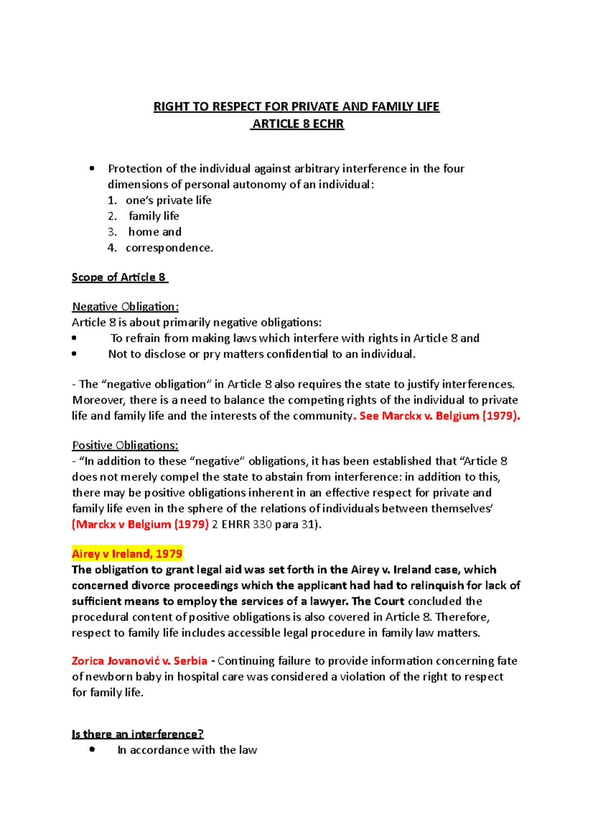 Privacy - RIGHT TO RESPECT FOR PRIVATE AND FAMILY LIFE ARTICLE 8 ECHR ...